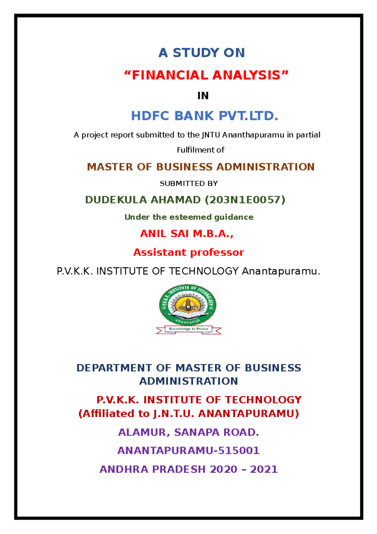 Financial Analysis Project Report - MBA (MBA Project 3 13) - Studocu