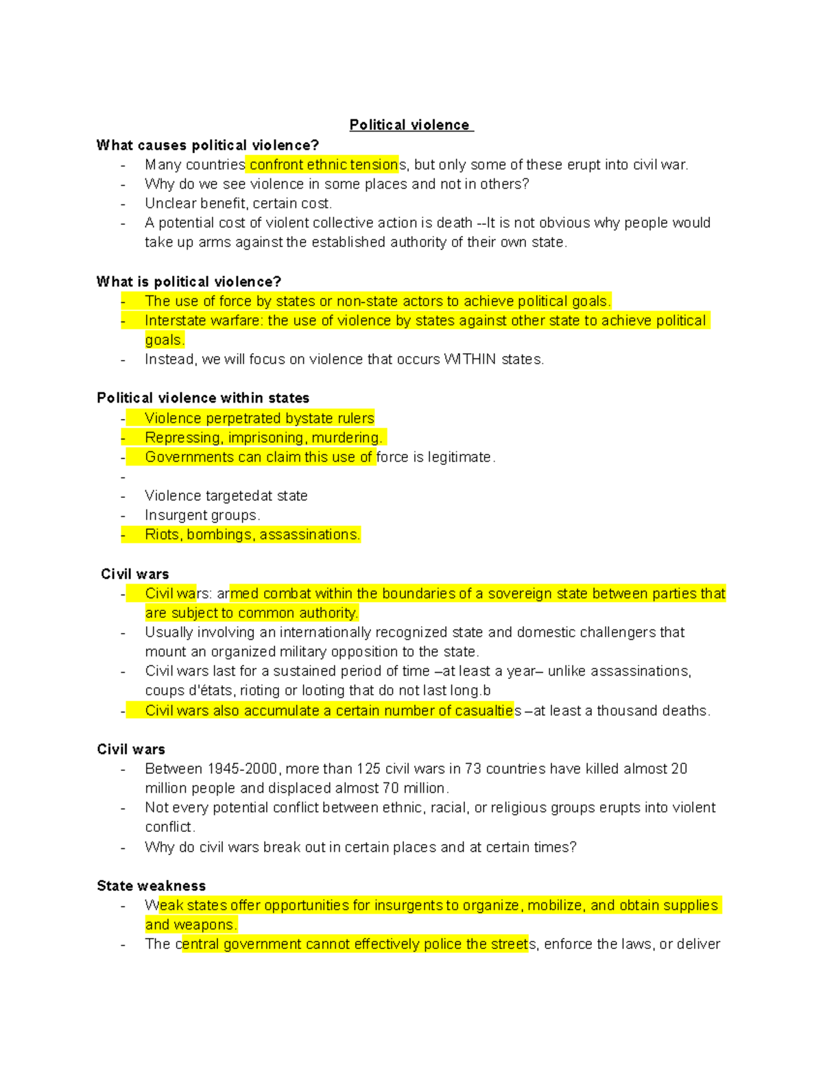 Polsci 101 Module 8: Analyzing Causes of Political Violence - Studocu