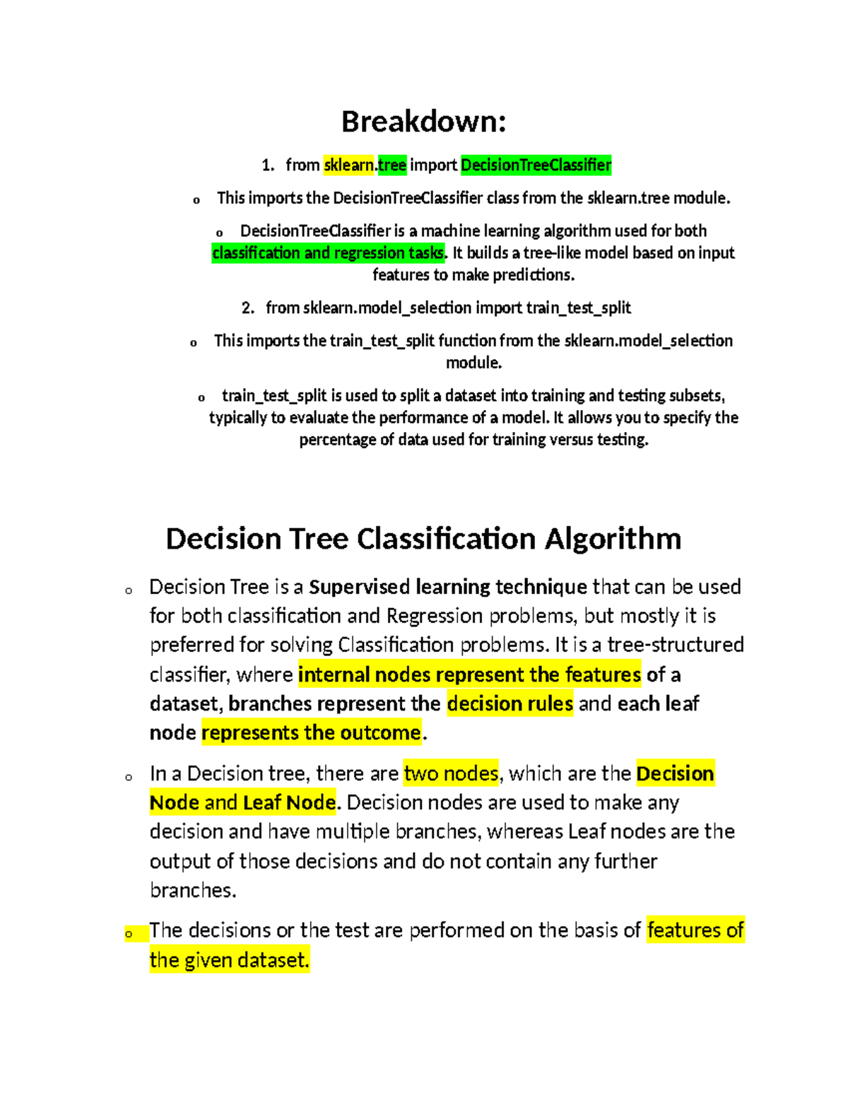 Decision Tree Classification Algorithm (CS101: Lecture Notes) - Studocu