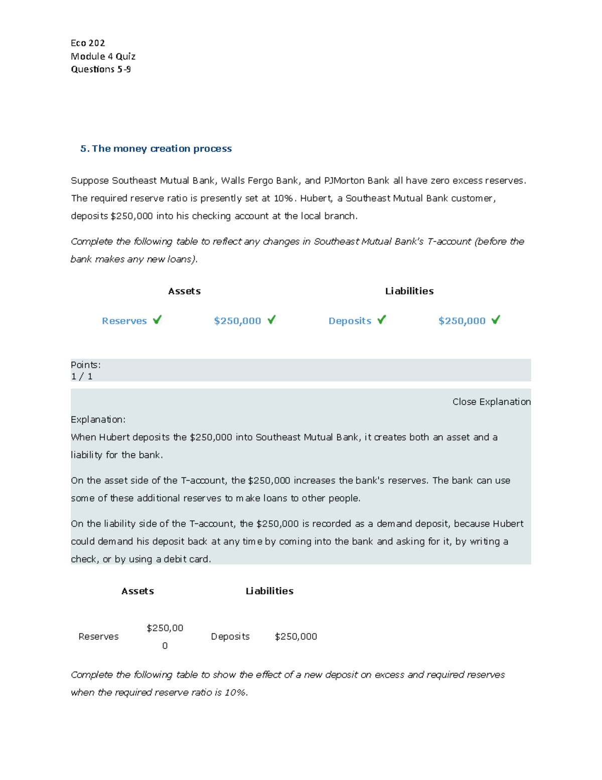 Eco202 - Module 4 Quiz Notes on Money Creation Process - Studocu