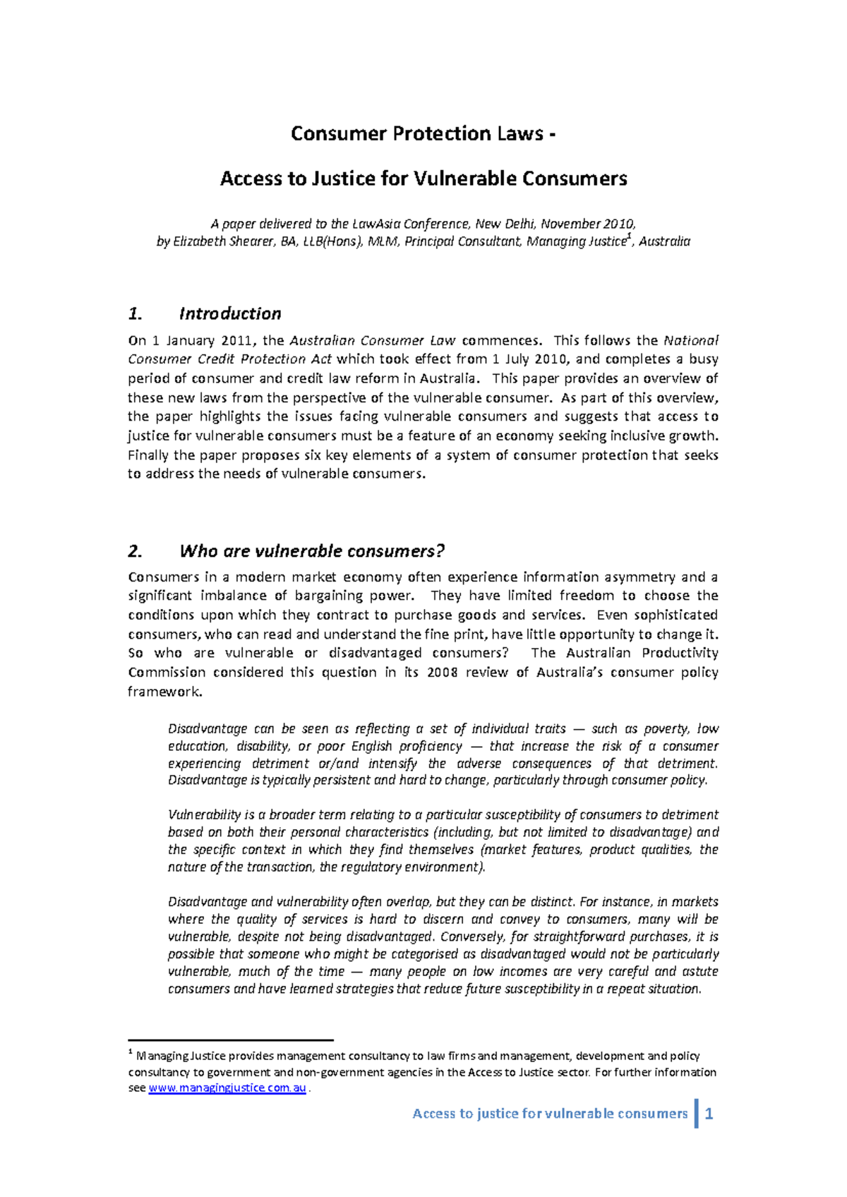 Access to Justice for Vulnerable Consumers: Insights on Australian ...