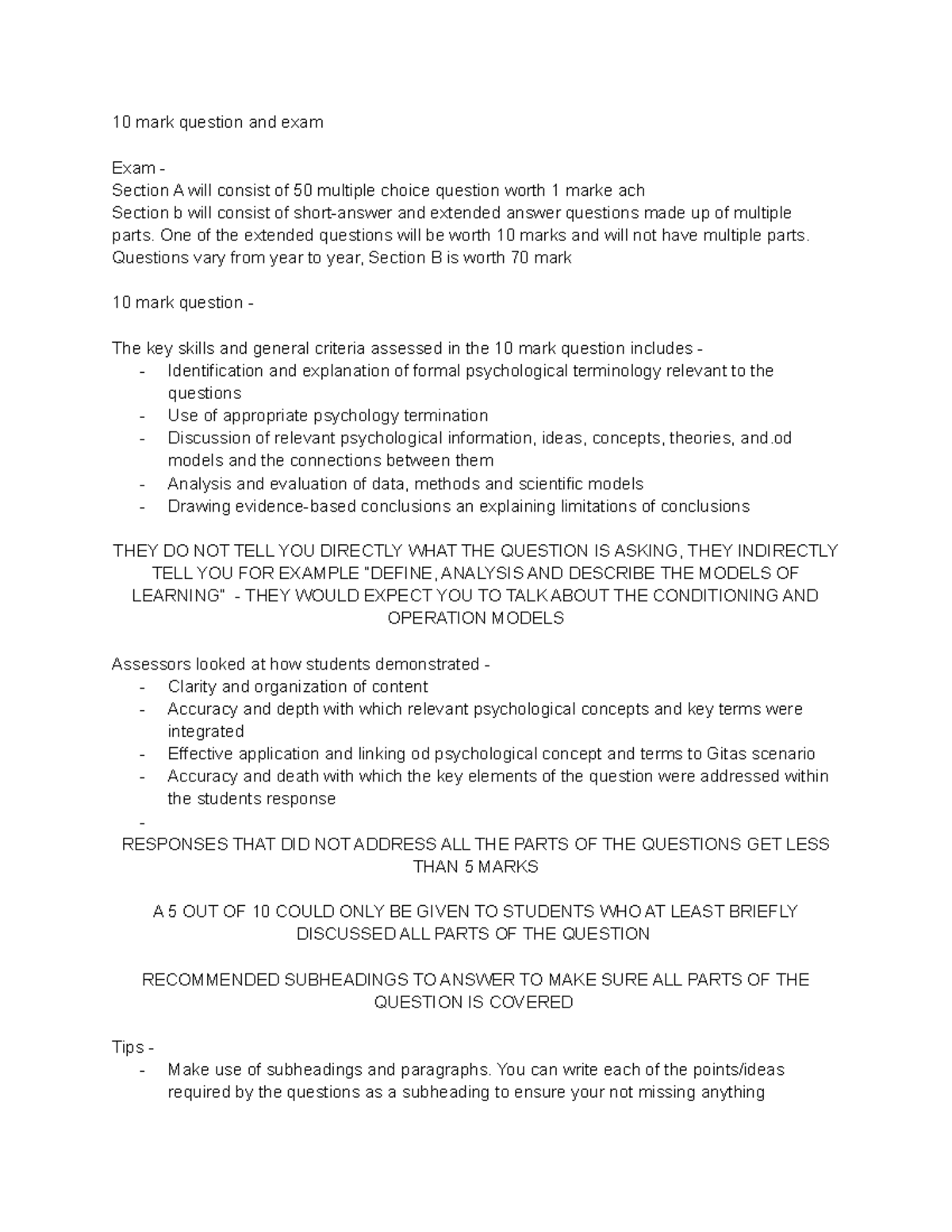 Psychology 10 Mark Question Strategy & Exam Requirements Guide - Studocu