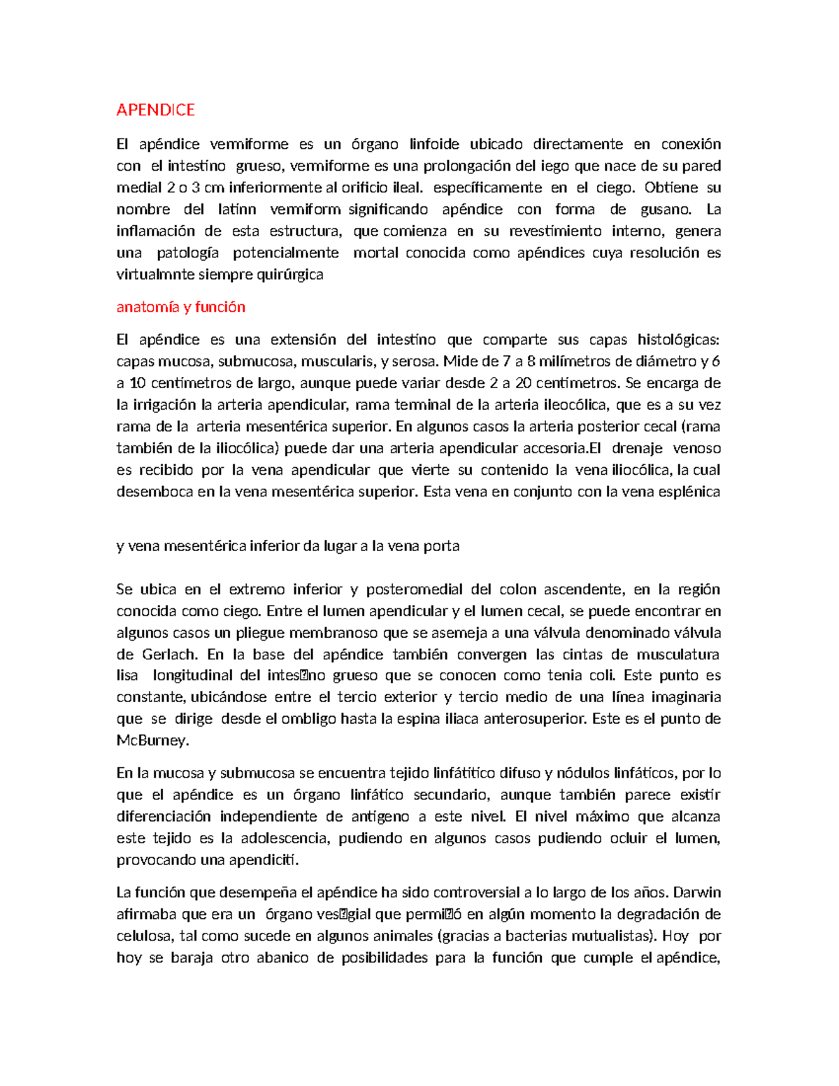 Análisis y Anatomía del Apéndice - Anatomía Humana 101 - Studocu