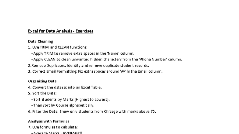 Practical 1 - Excel Basics for DA: Data Cleaning & Analysis - Studocu