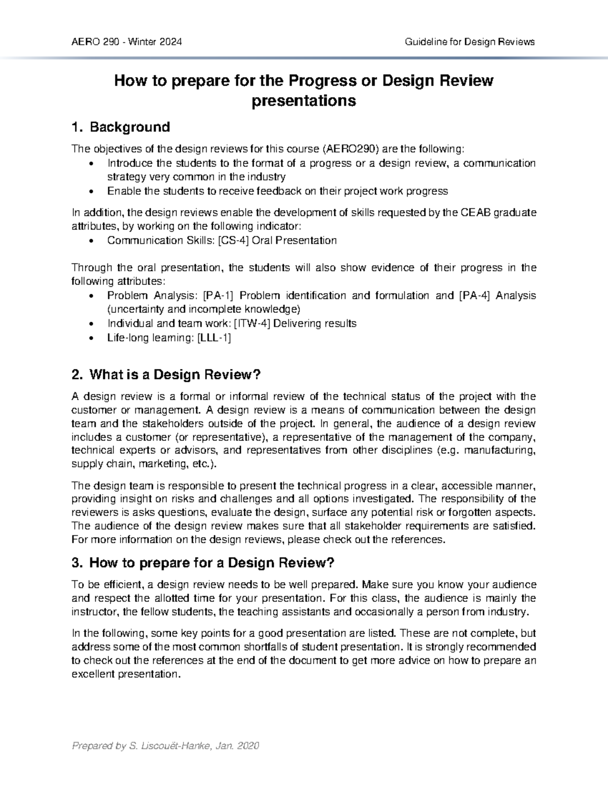 AERO 290 Winter 2024 Design Review Preparation Guidelines - Studocu