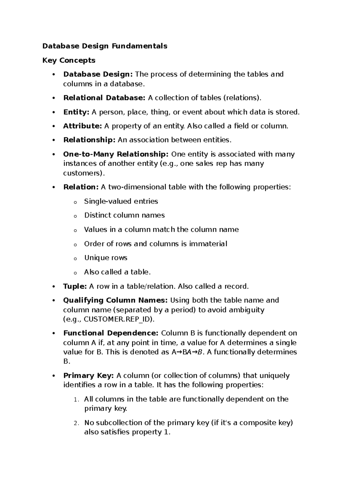 Database Design Fundamentals: Key Concepts and Processes - Studocu