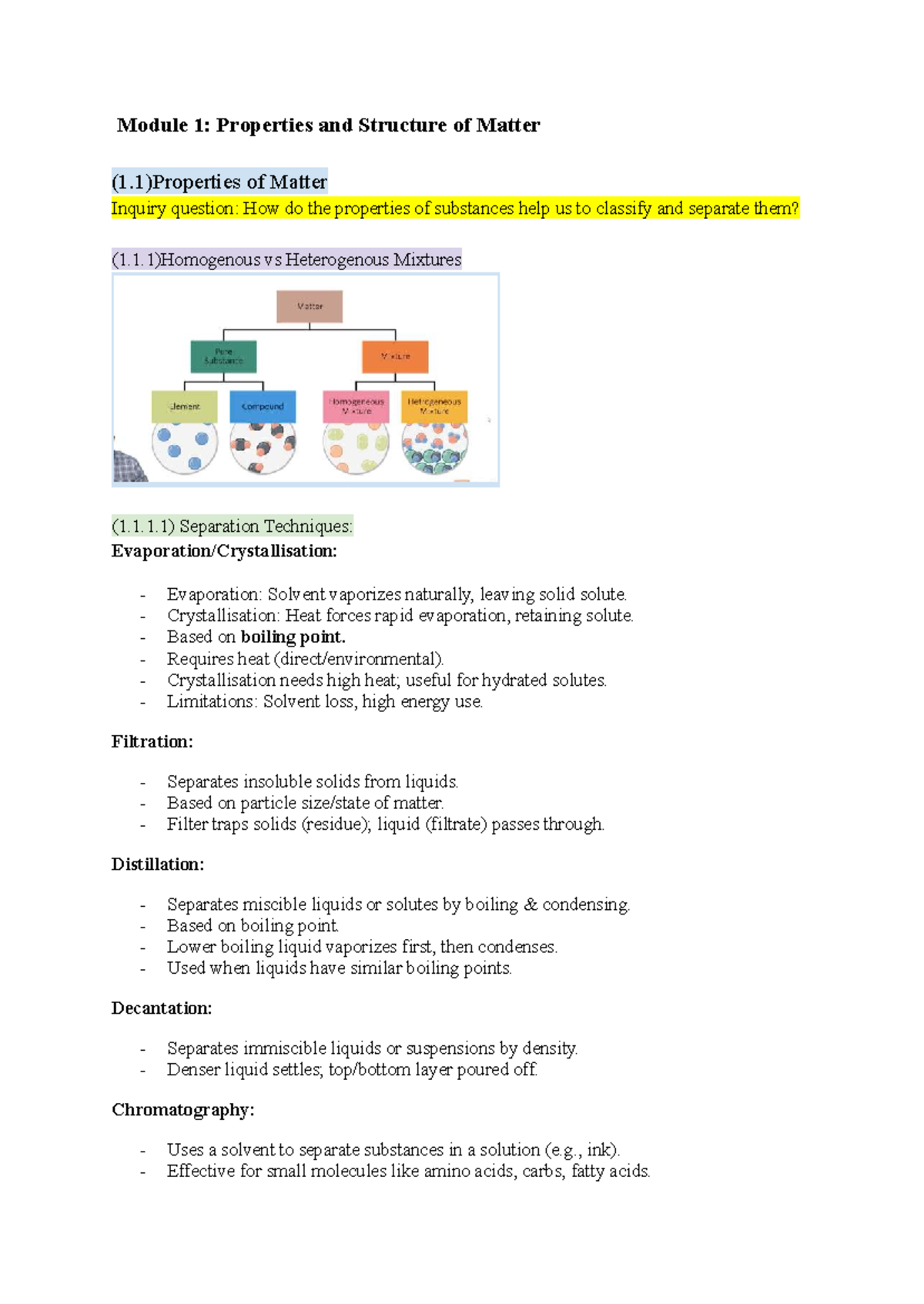 Year 11 Chemistry: Module 1 - Properties and Structure of Matter - Studocu