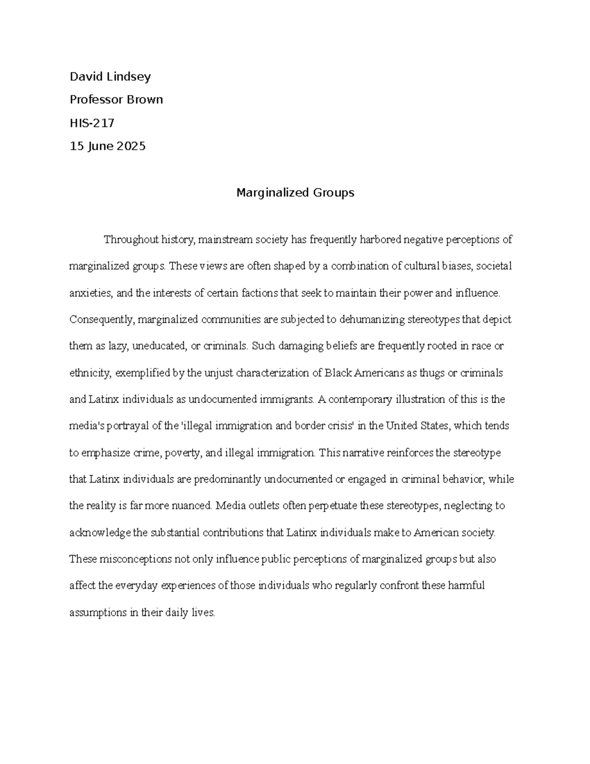 Module 6 Journal: Examining Stereotypes of Marginalized Groups - Studocu