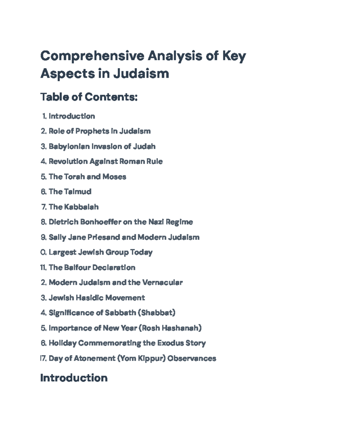 Comprehensive Overview of Key Topics in Judaism (Course Code: JST101 ...