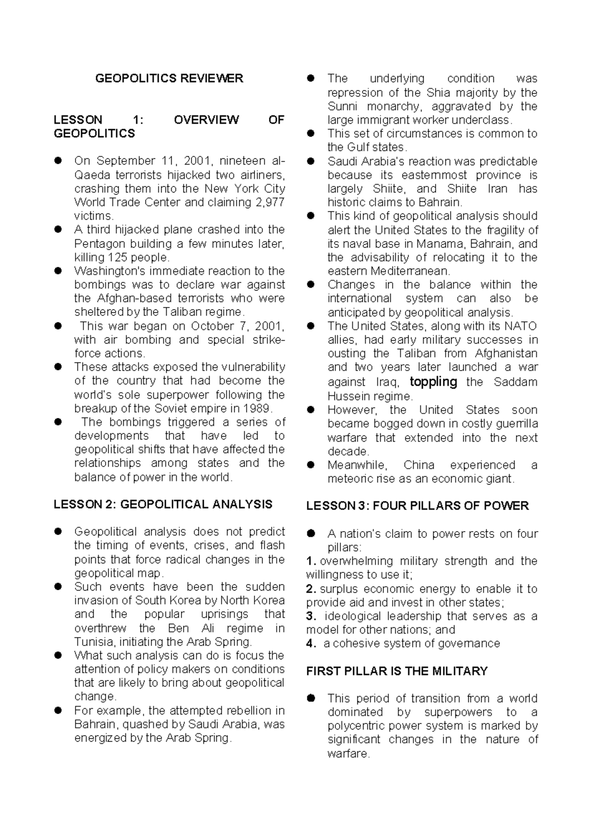 Geopolitics- Midterms- Reviewer - GEOPOLITICS REVIEWER LESSON 1 ...