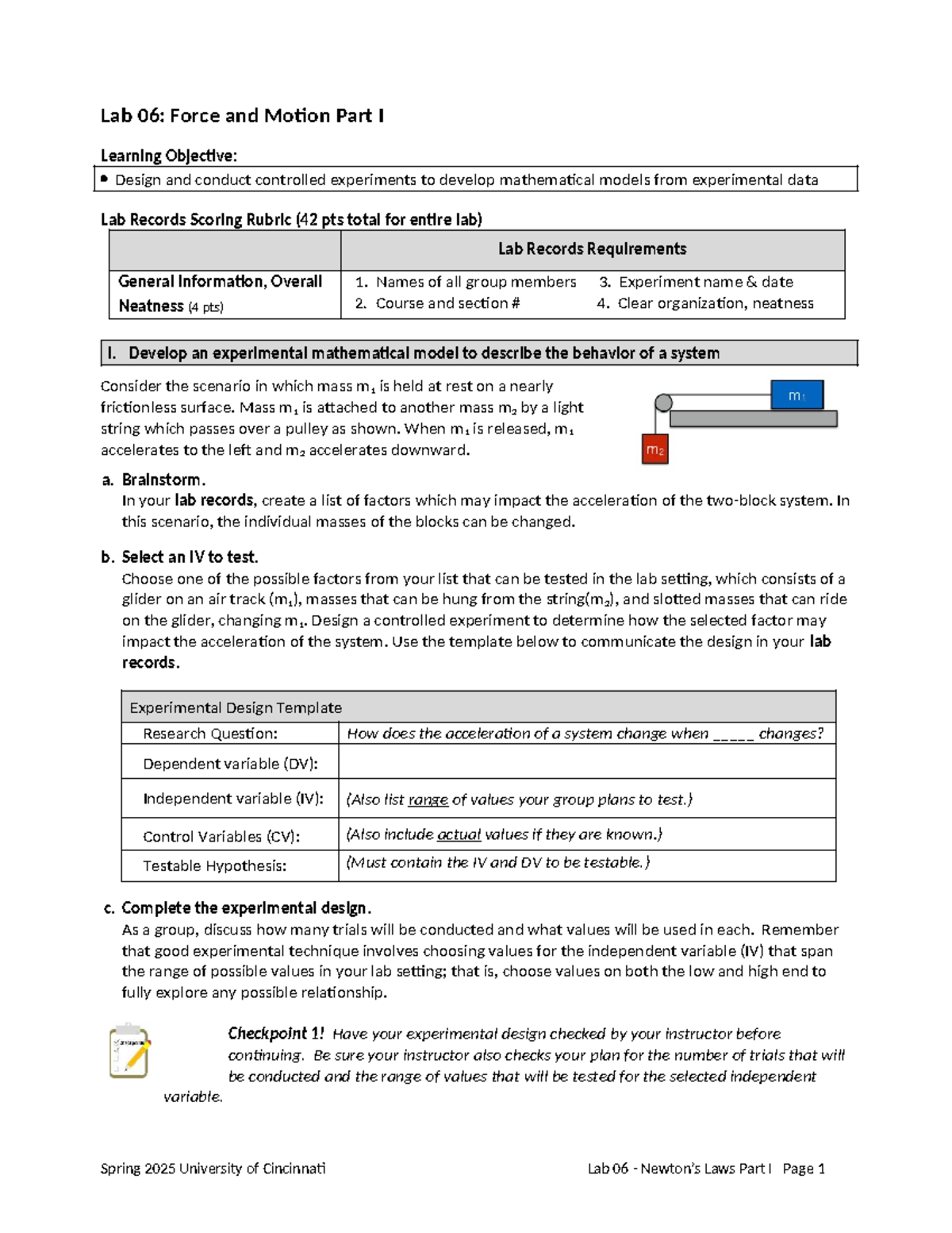 Lab 06: Force and Motion Part I - Spring 2025 Experimental Design and ...