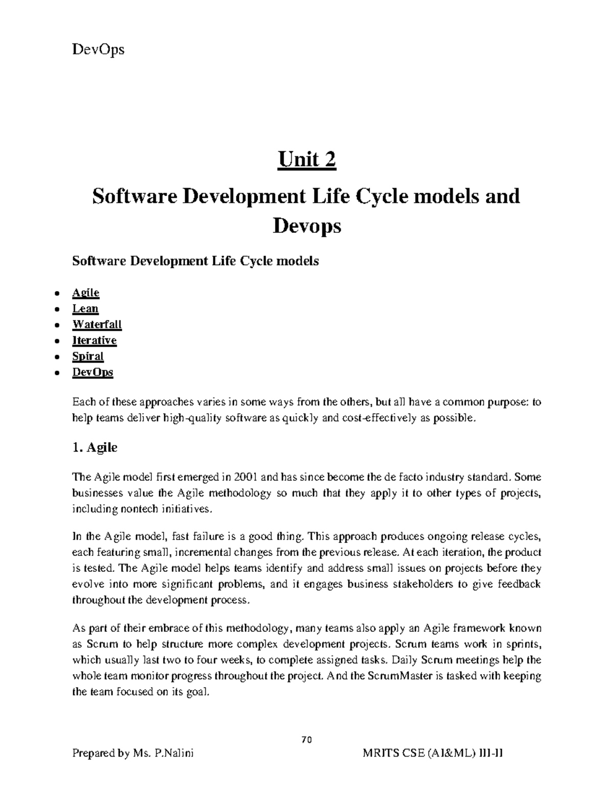 Unit 2 - Comprehensive DevOps Notes on SDLC Models and Lifecycle - Studocu