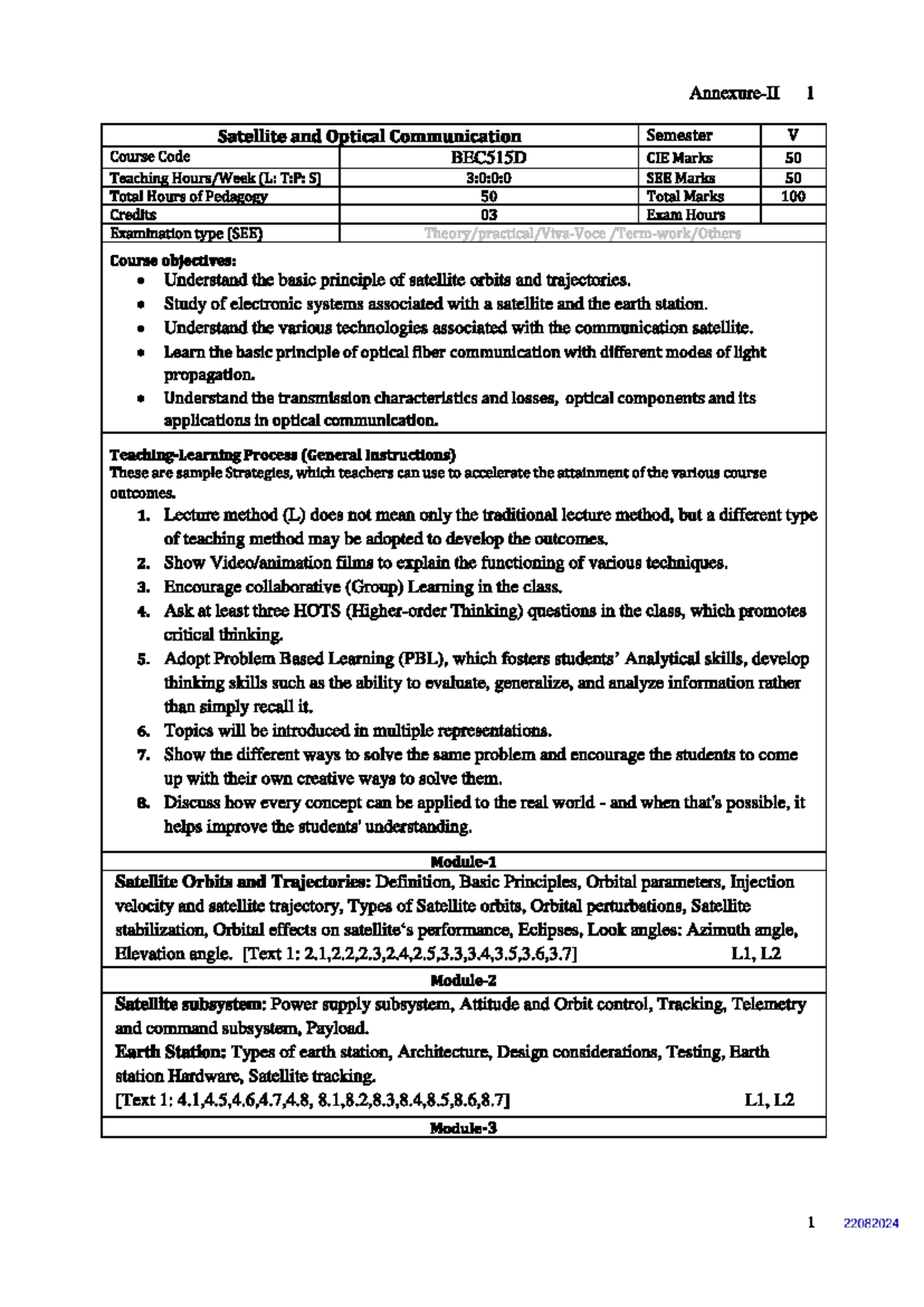Satellite and Optical Communication Syllabus - BEC515D Semester V - Studocu