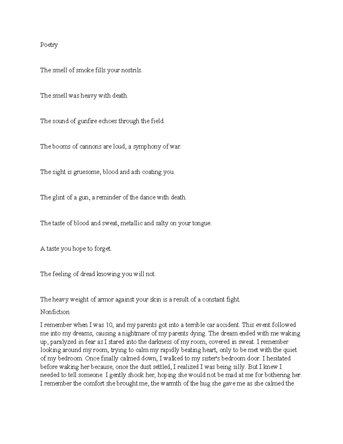 Creative Writing Assignment (2): Poetry, Fiction, and Screenplay - Studocu