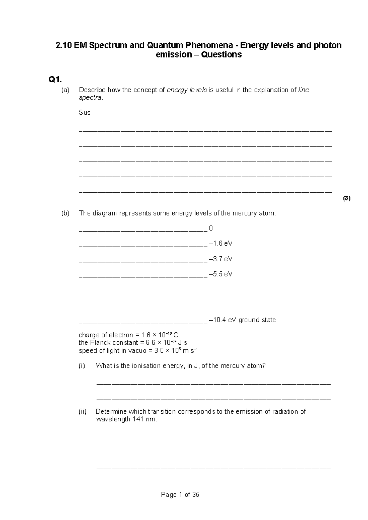 2.10 EM Spectrum & Quantum Phenomena: Energy Levels & Photon Emission ...