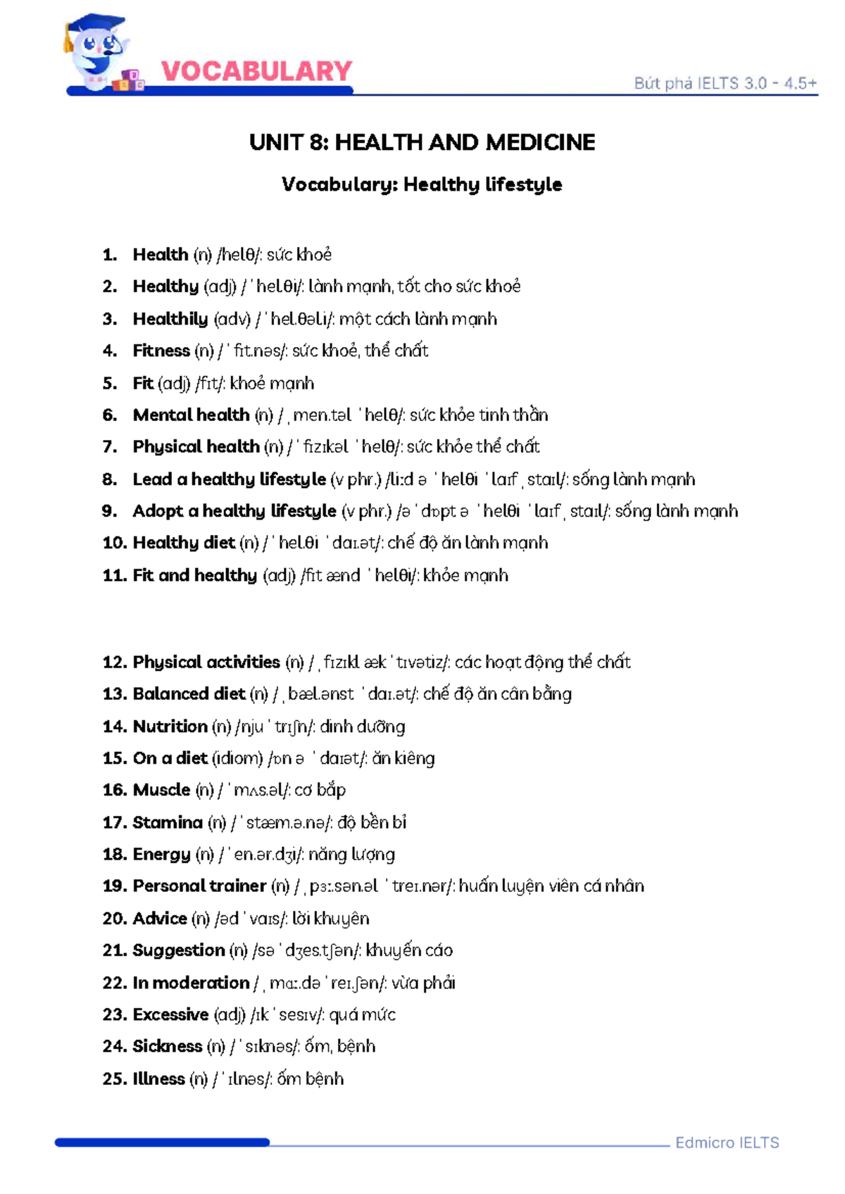 U8: HEALTH AND MEDICINE Vocabulary & Activities for IELTS Beginners ...