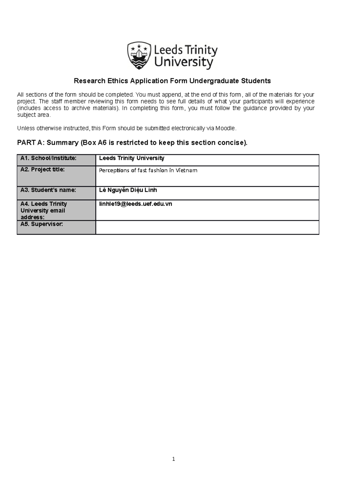 Research ethics application form for undergraduate students - Research ...
