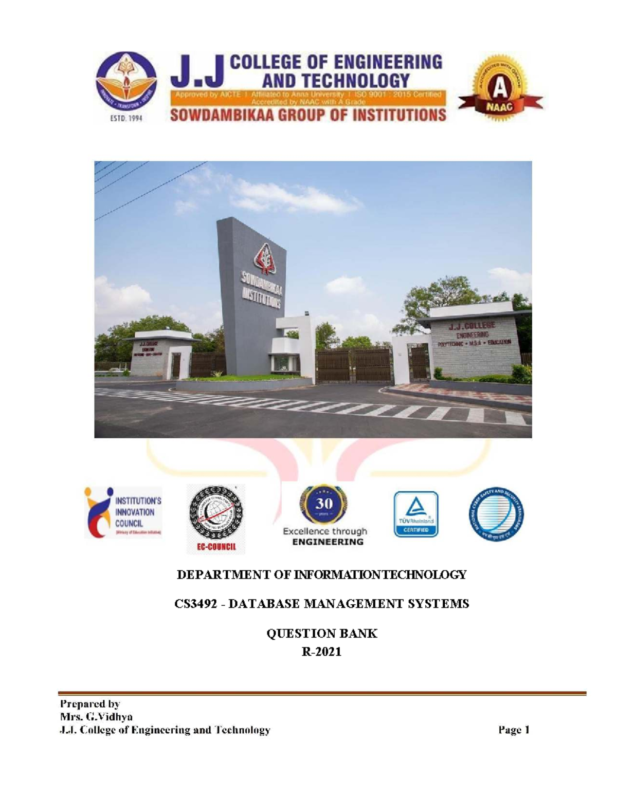 CS3492 Database Management Systems: Comprehensive Question Bank - Studocu