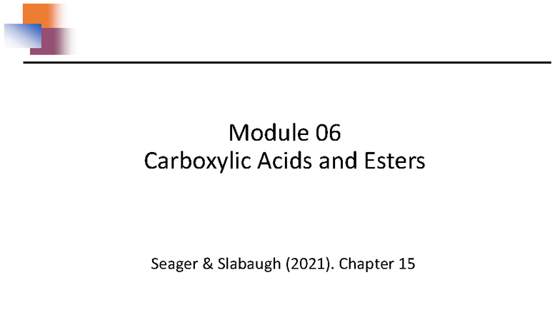 Module 06: Carboxylic Acids and Esters - Lecture Notes - Studocu