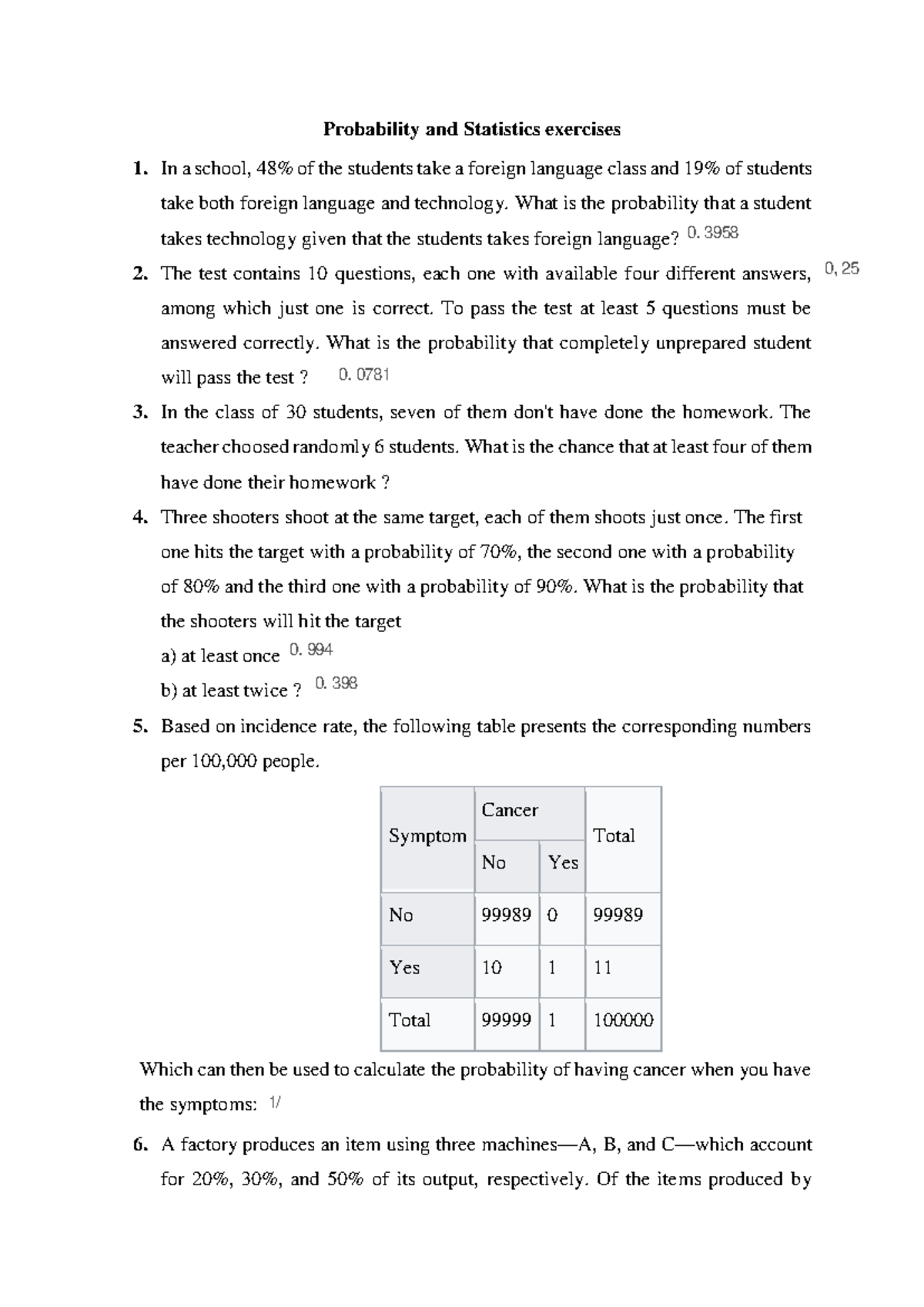 Exercises K63 TOAE201 - Probability and Statistics Problems - Studocu