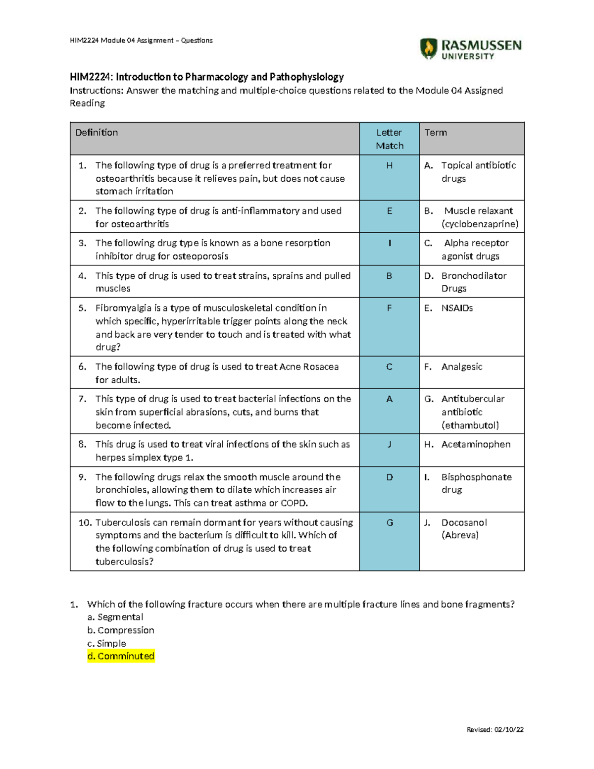 Module 04 Assignment: Pharmacology & Pathophysiology Qs - Studocu
