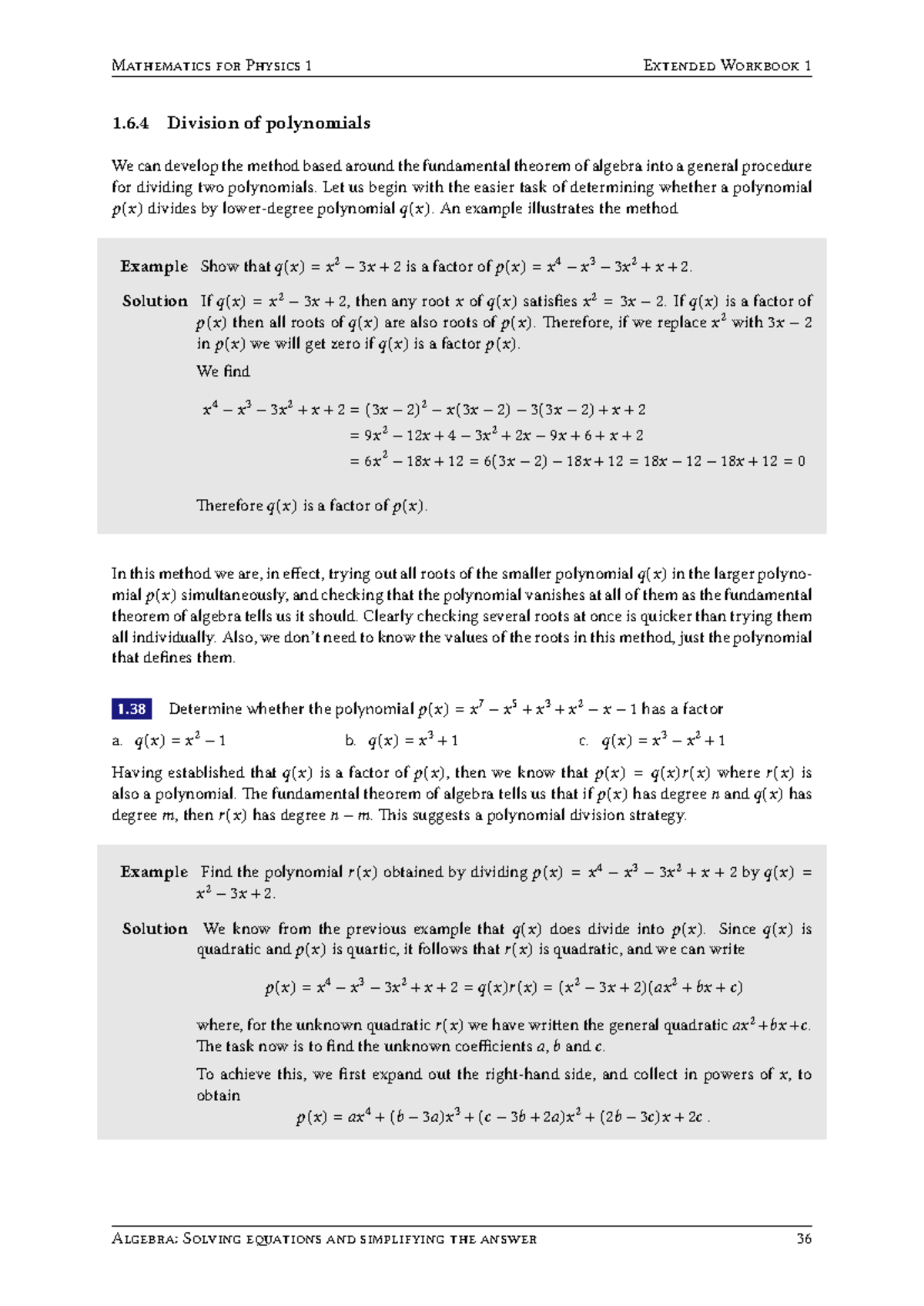 Mathematics for Physics 1: Workbook 1 - Polynomial Division Solutions ...