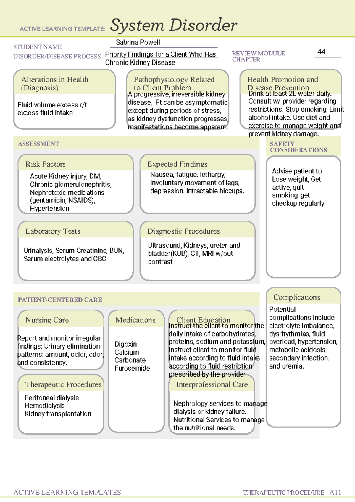 Priority Nursing Findings for CKD Client (Active Learning - System ...