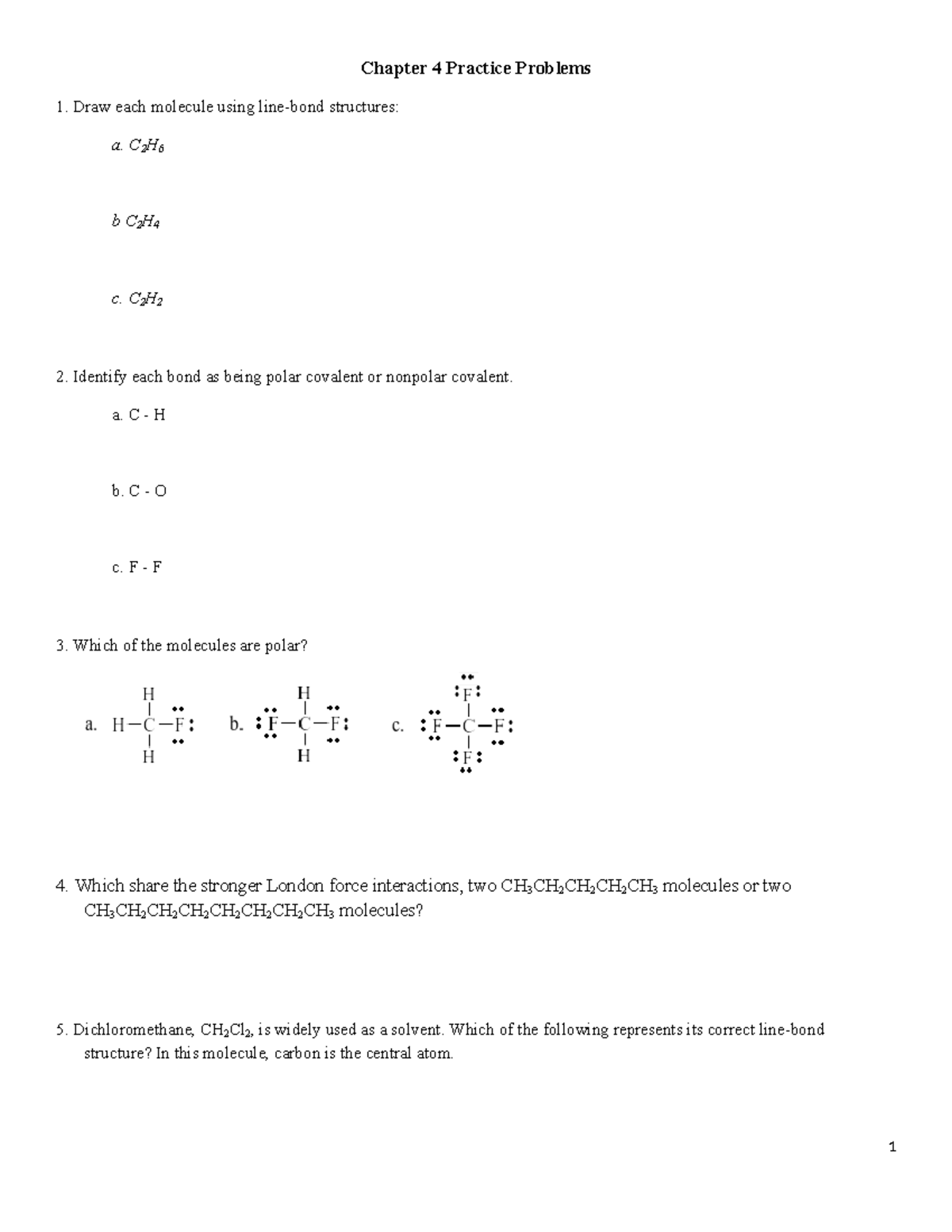 Chapter 4 Practice Problems - Chapter 4 Practice Problems Draw each ...