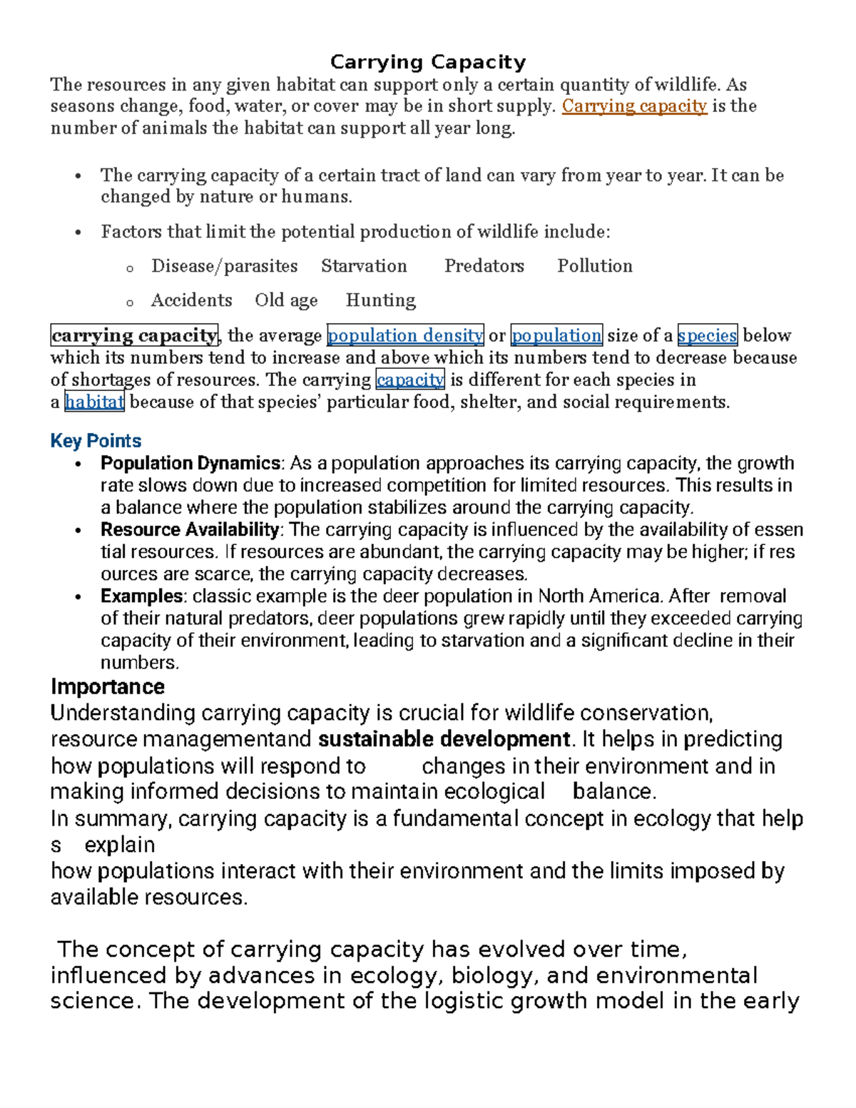 Carrying Capacity in Ecology: Understanding Wildlife Limits - Studocu
