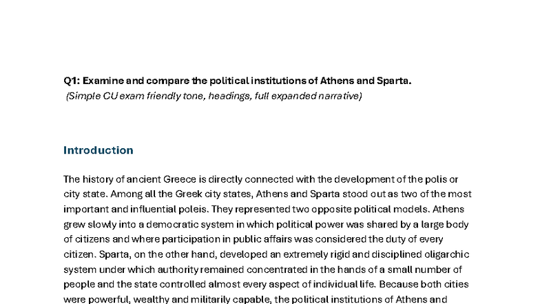 Comparative Analysis of Political Institutions in Ancient Greece ...