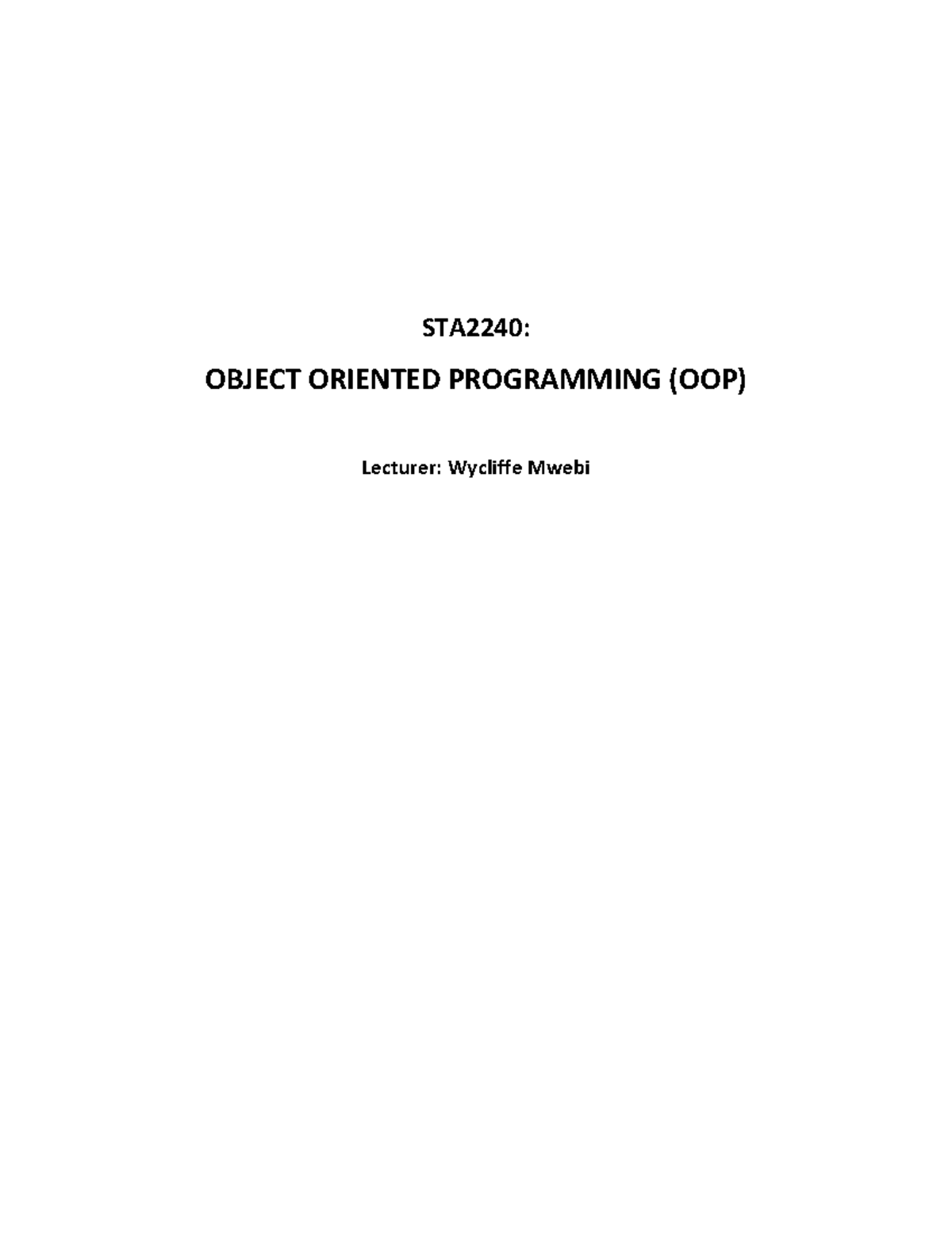 Oop Lecture 1 Introduction To Object Oriented Programming Sta2240 9217