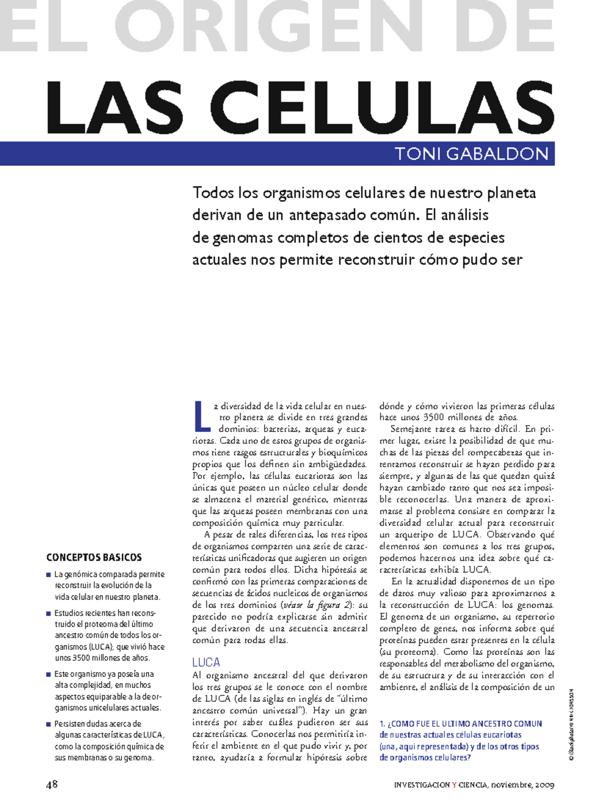 Origen células, Ancestro LUCA - L a diversidad de la vida celular en ...