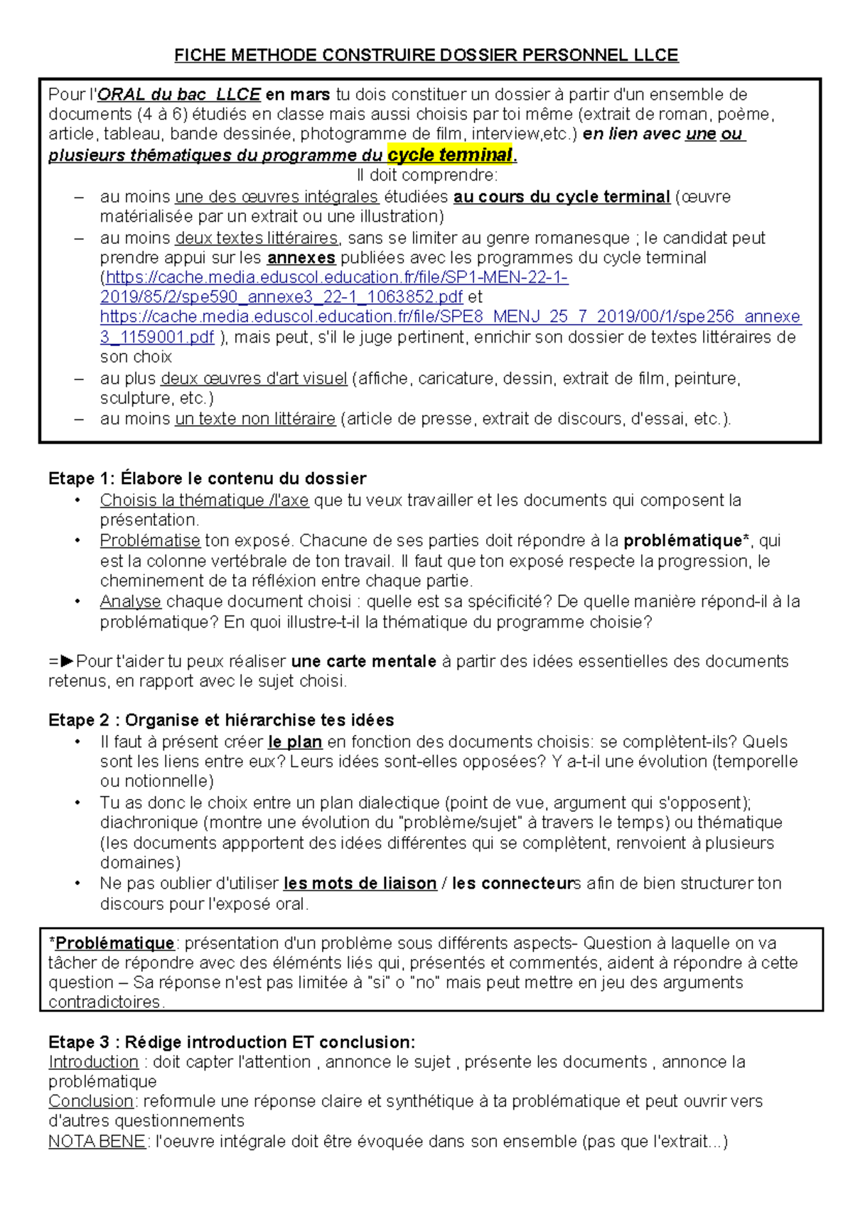 Méthode de Construction du Dossier Personnel - Bac LLCE - Studocu
