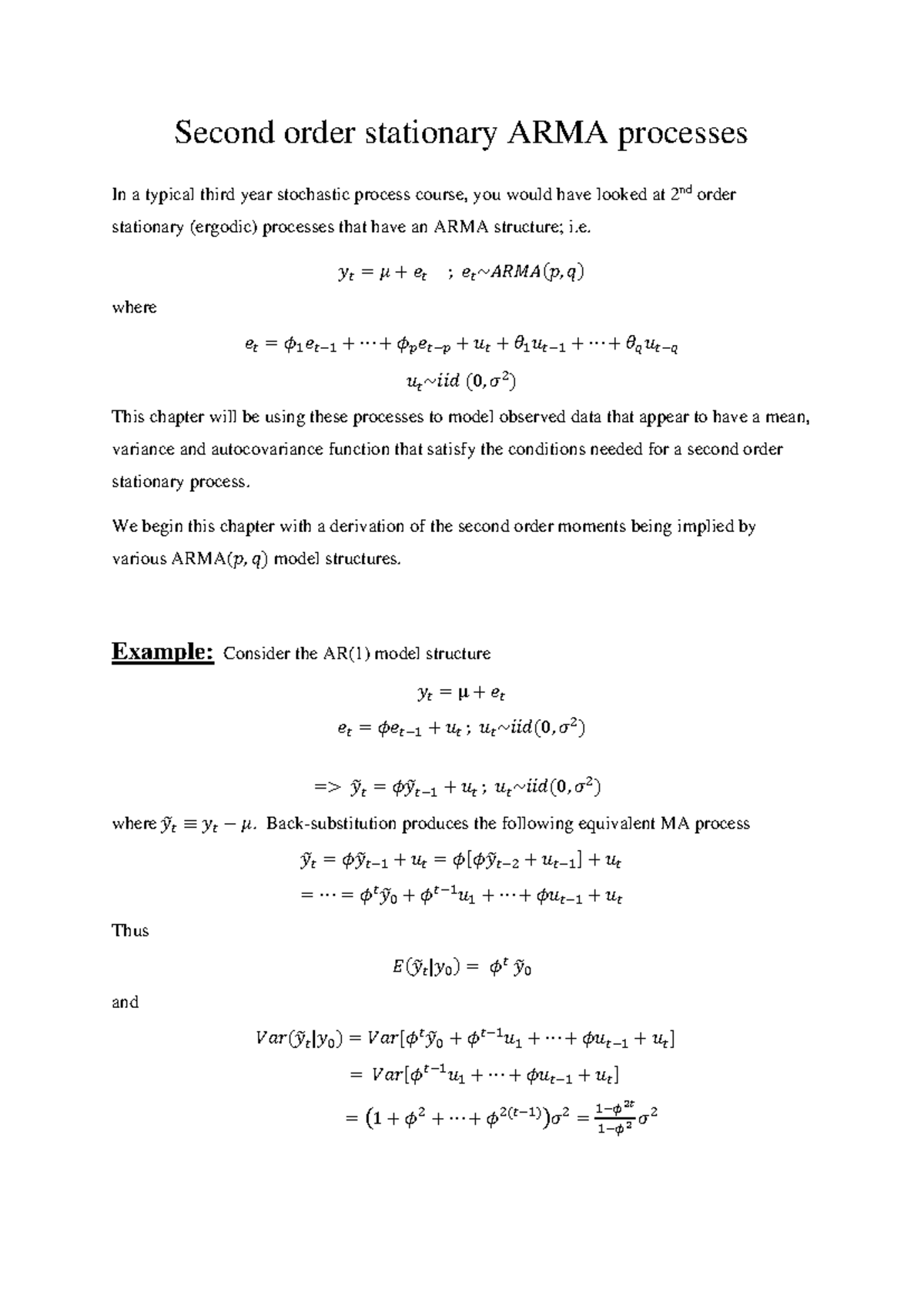 Second Order Stationary ARMA Processes in Stochastic Analysis - Studocu