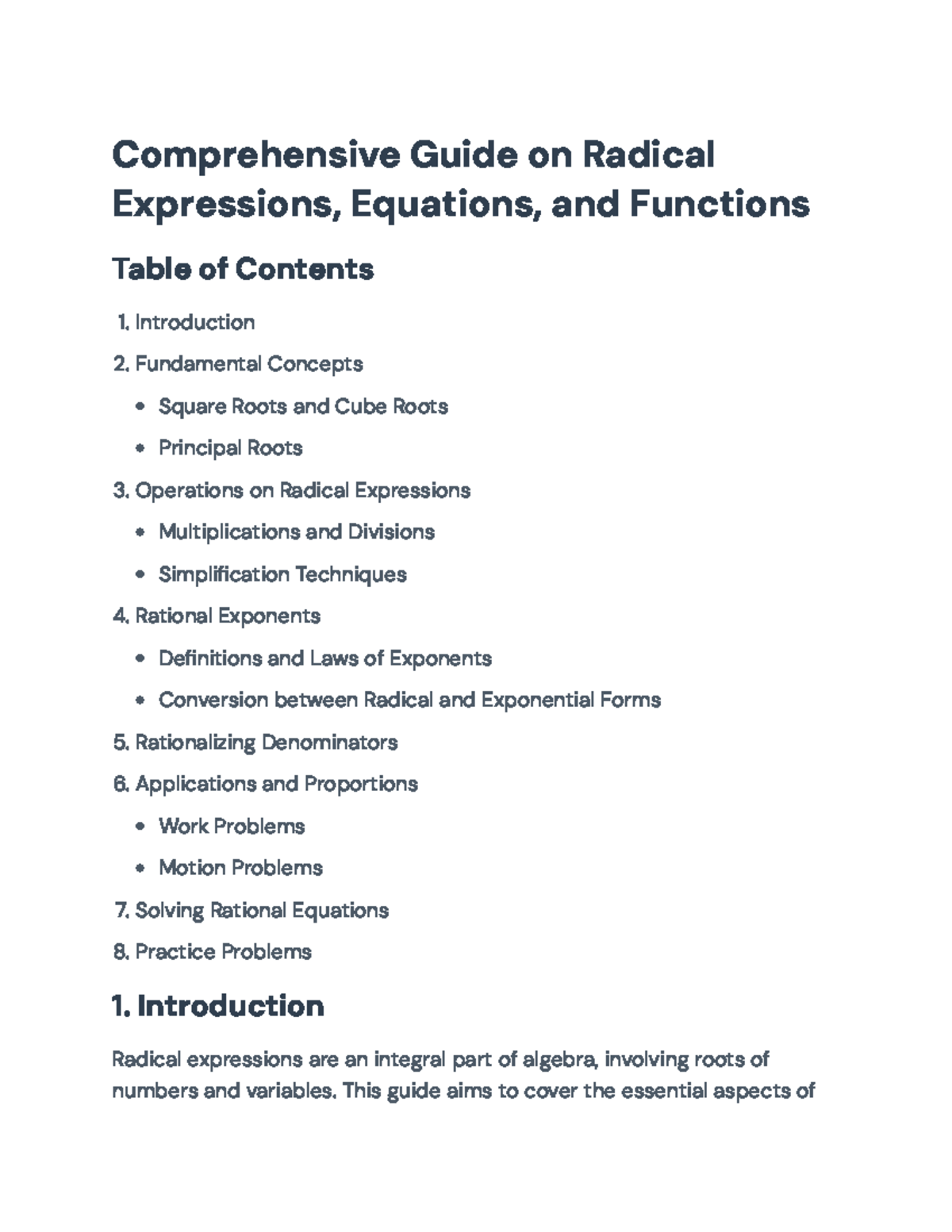Comprehensive Guide to Radical Expressions, Equations, and Functions ...