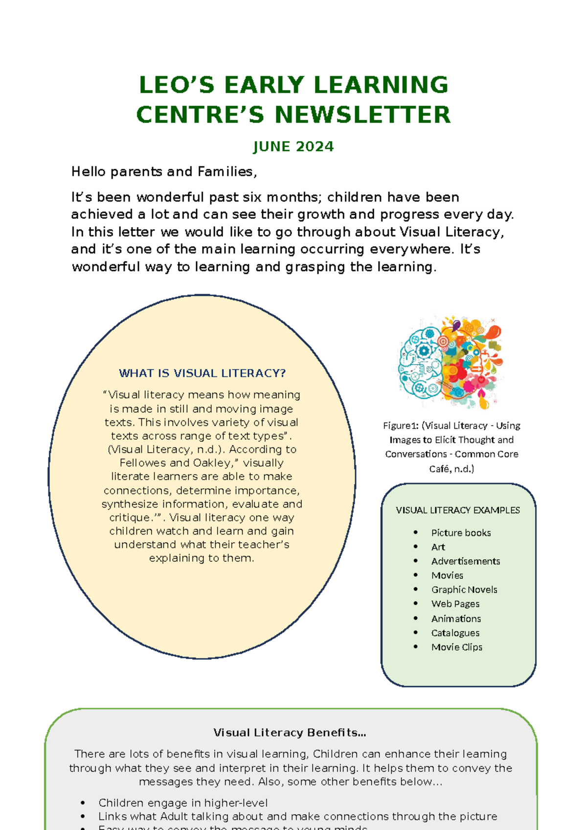 Early Learning Newsletter: Visual Literacy Insights (June 2024) - Studocu
