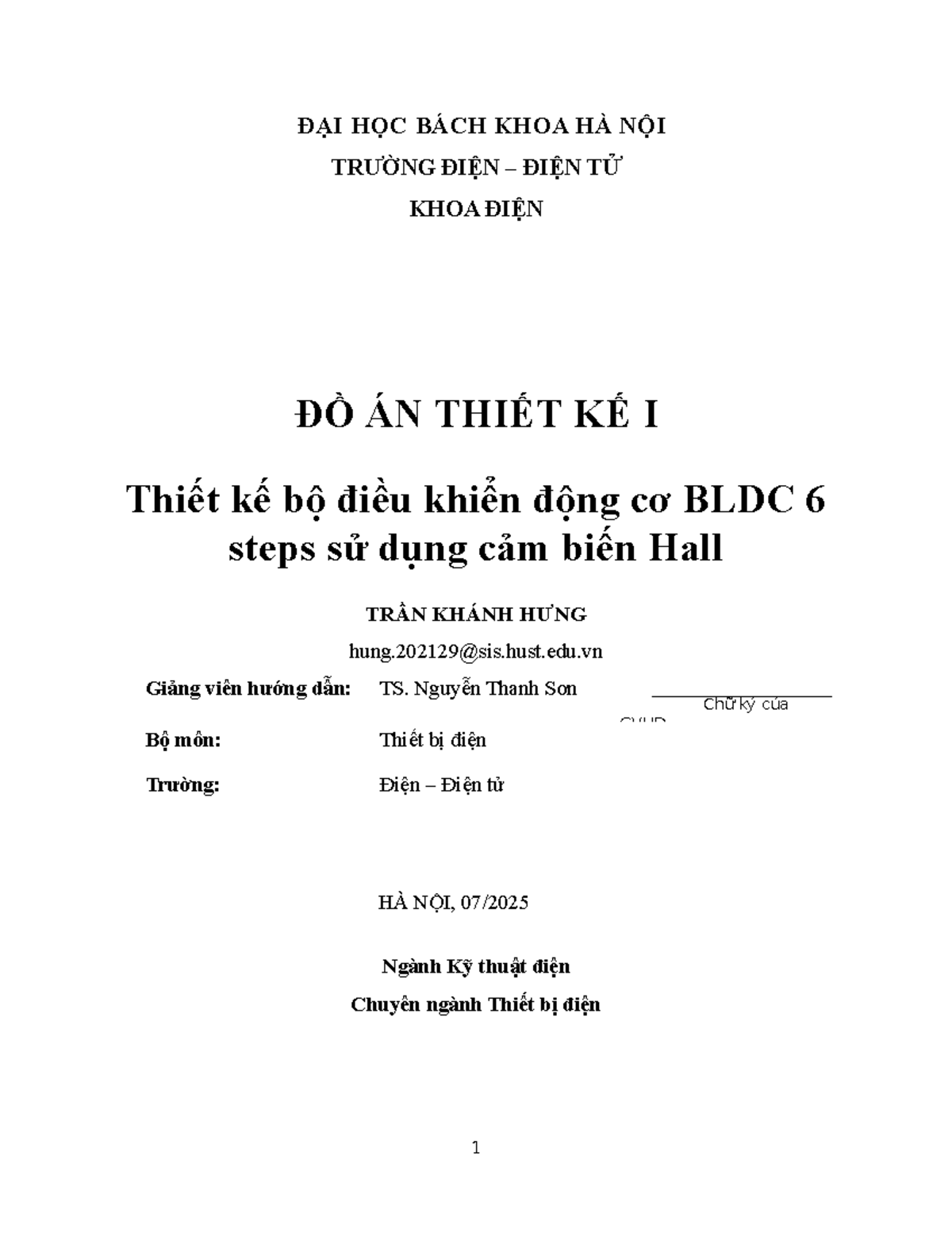 Đồ án Thiết kế I: Bộ Điều Khiển Động Cơ BLDC 6 Steps - Studocu