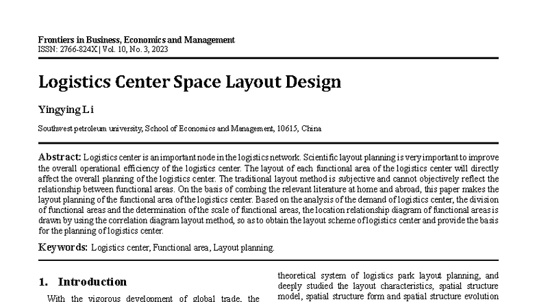 FBEM 10-3: Logistics Center Space Layout Design and Optimization - Studocu