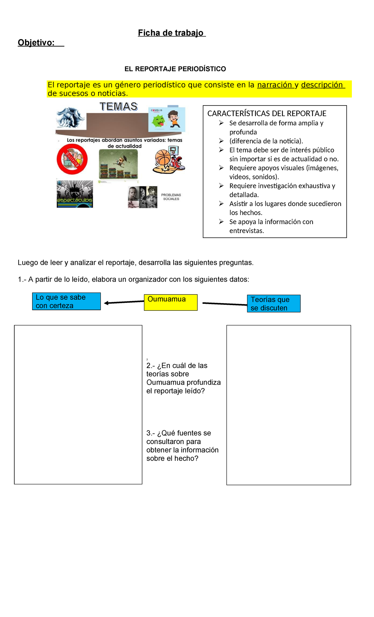 Ficha de Trabajo 8a: Reportaje Periodístico y Oumuamua - Studocu