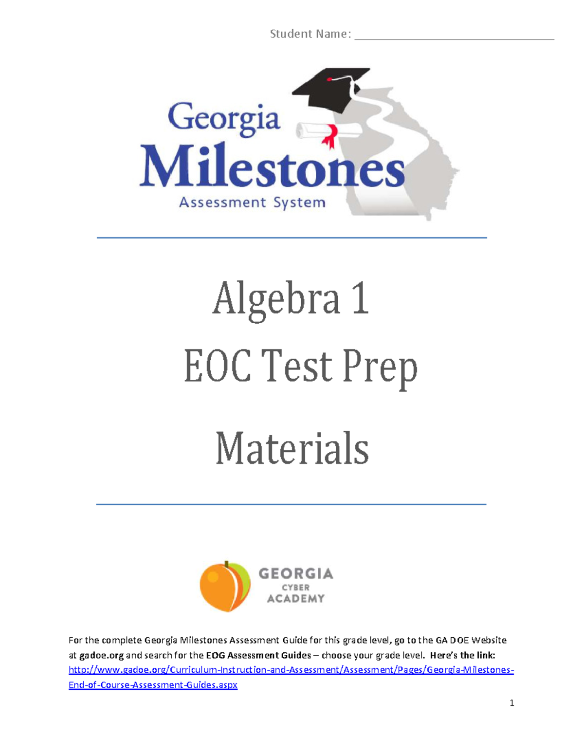 Algebra 1 EOC Test Prep Materials and Scoring Rubric - Studocu