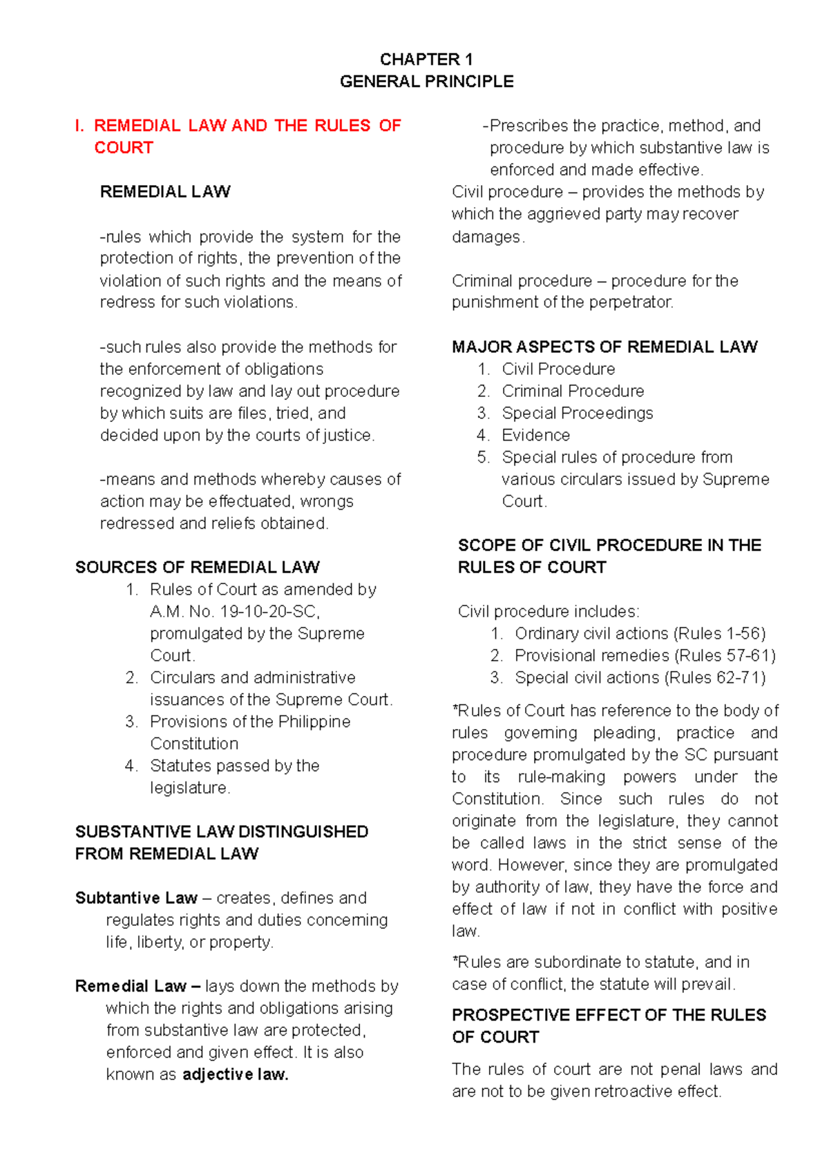 CHAPTER 1: GENERAL PRINCIPLES OF REMEDIAL LAW (CIVIL PROCEDURE) - Studocu