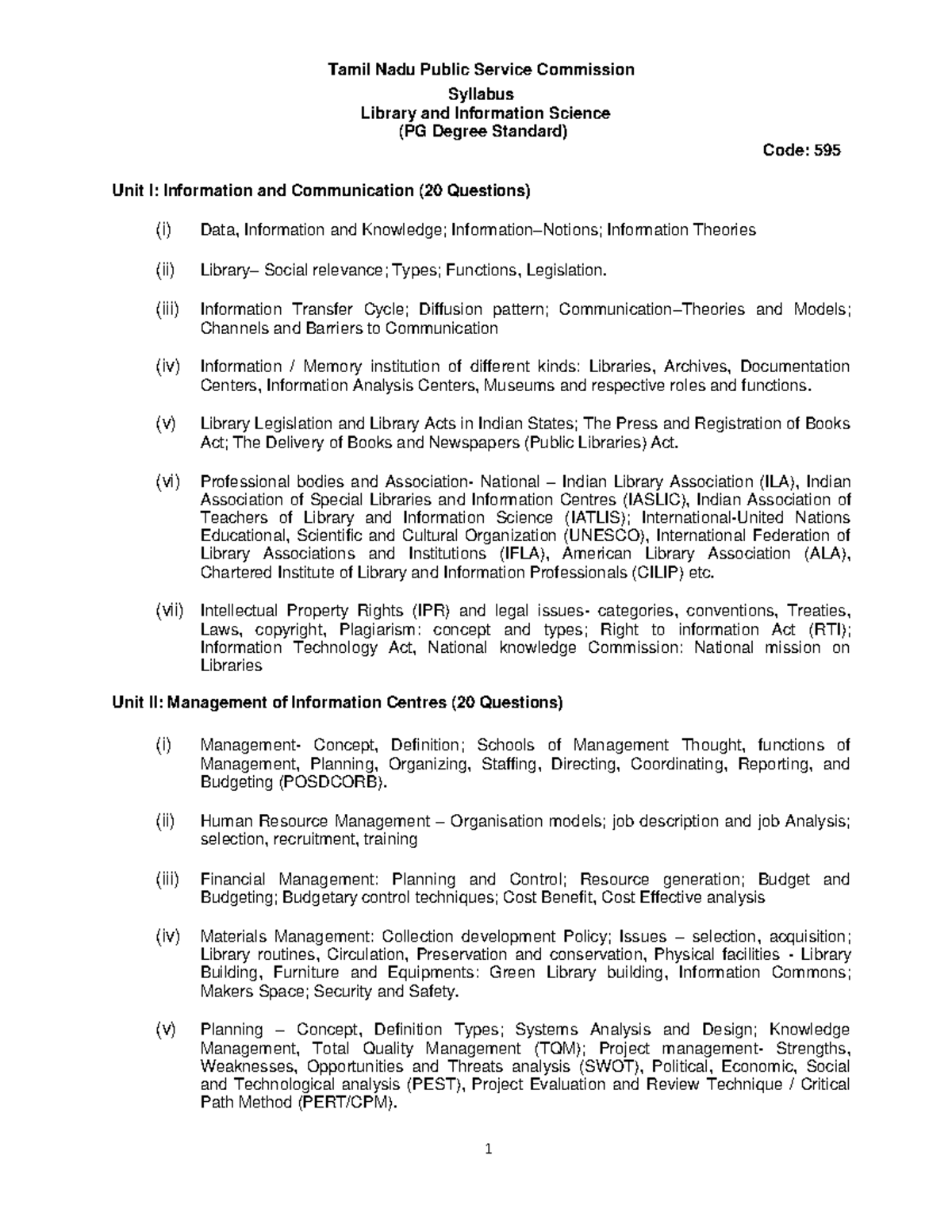 Syllabus for TNPSC Library and Information Science (PG Degree) - Notes ...