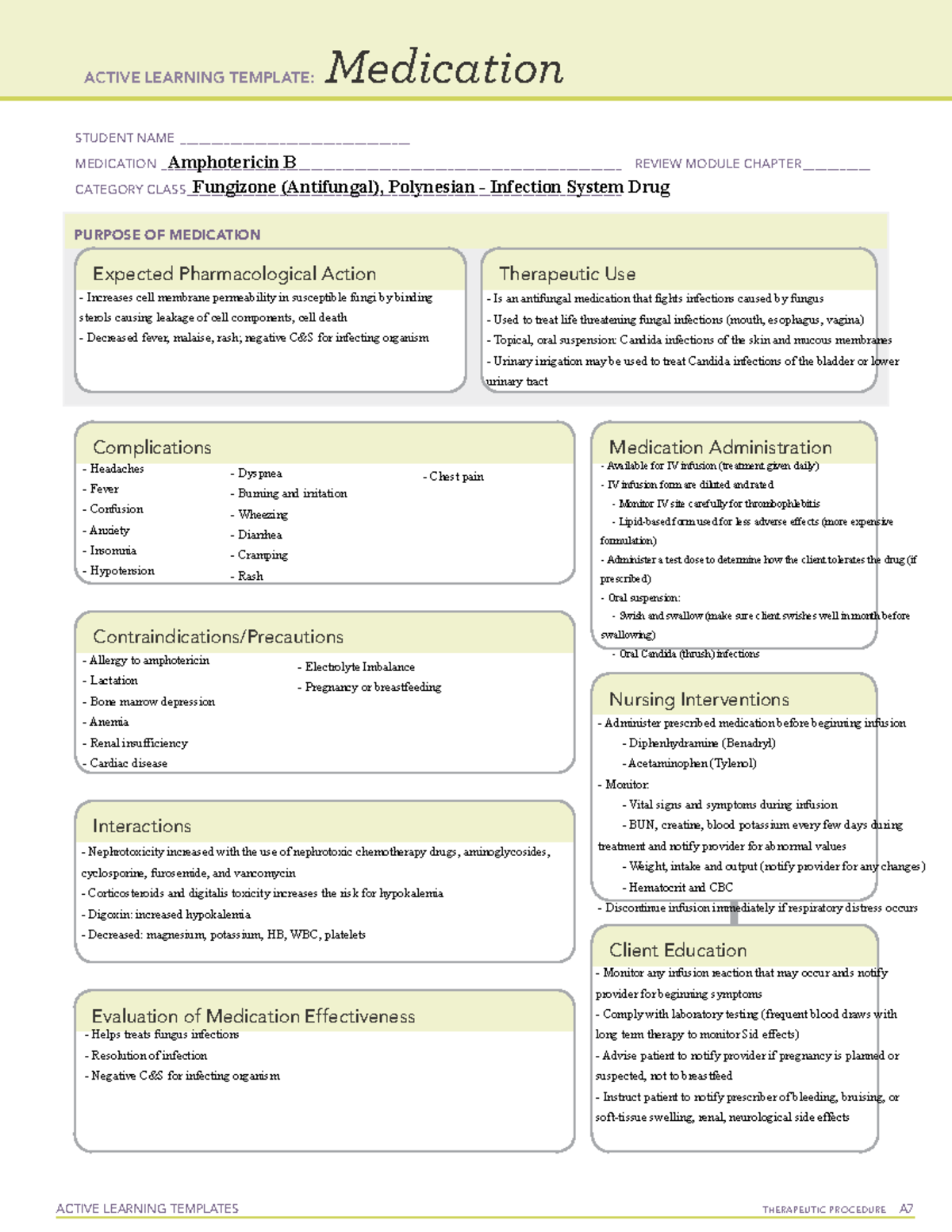Amphotericin B - ATI Active Learning Template Guidelines - Studocu