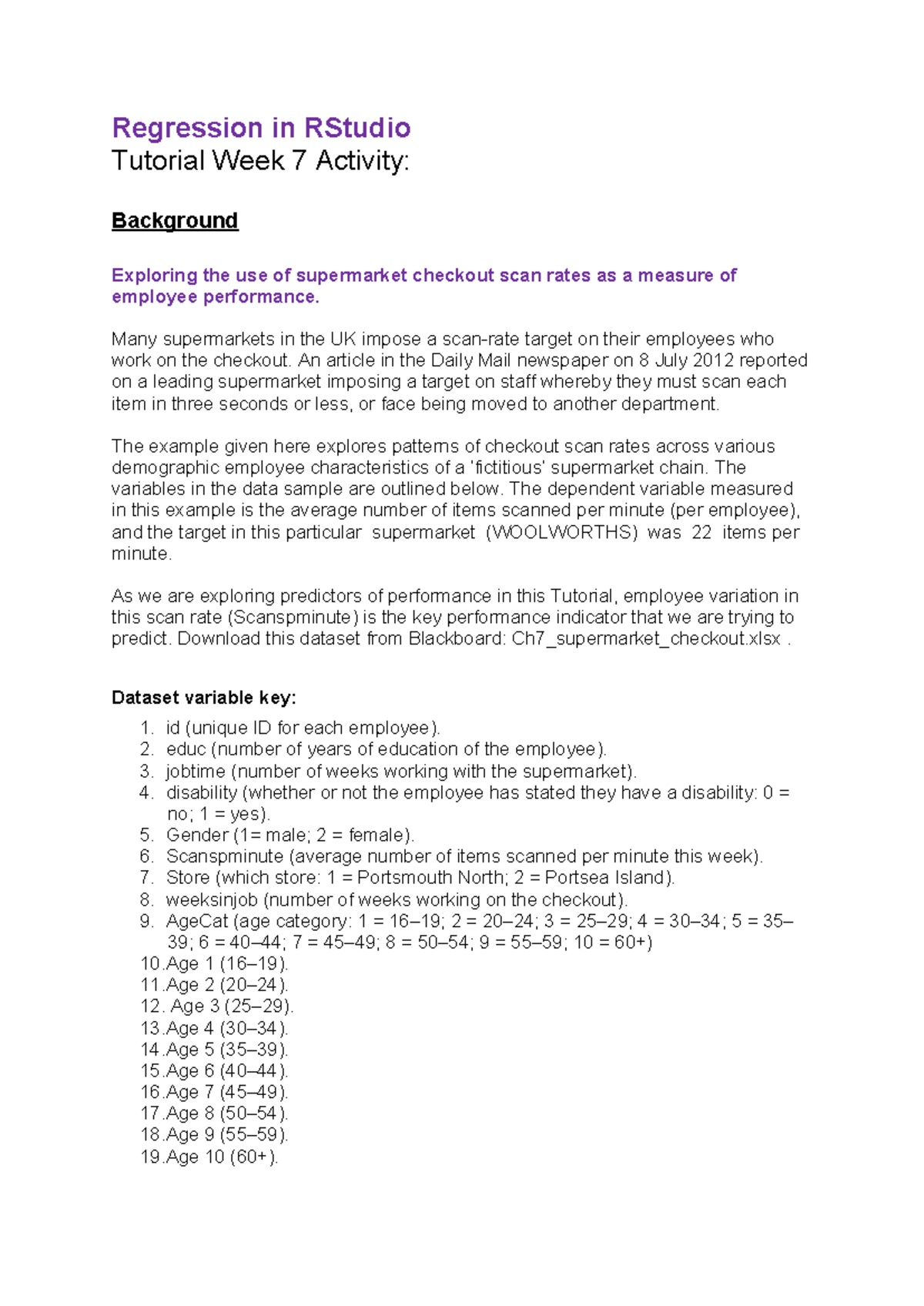 Regression in RStudio Tutorial: Week 7 Activity on Scan Rates - Studocu
