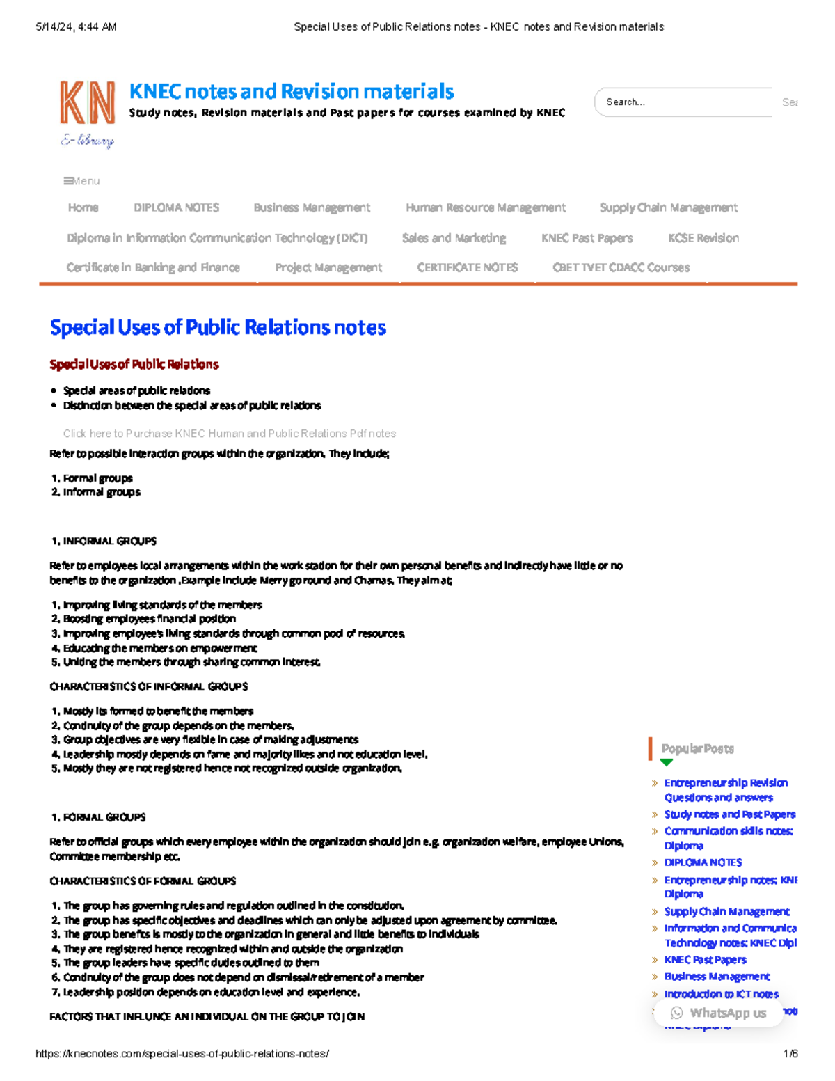 Special Uses of Public Relations - KNEC Revision Notes and Study ...