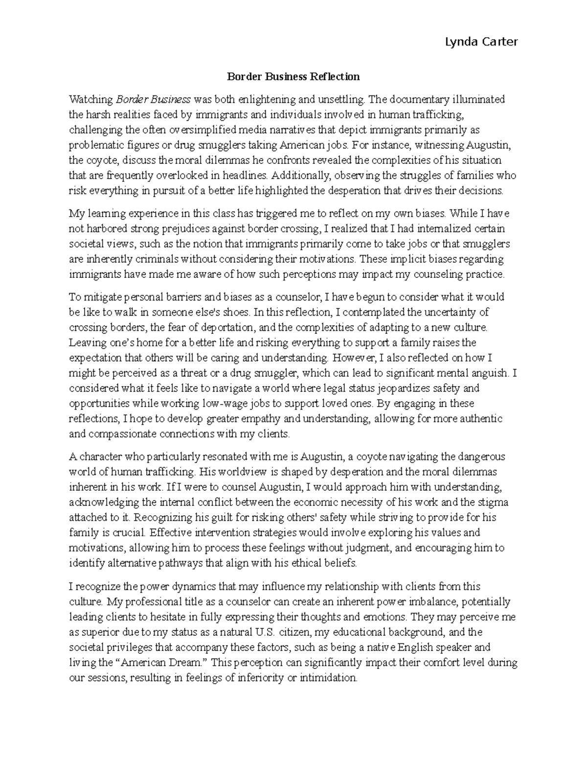 Reflection on Border Business: Insights from Lynda Carter's Perspective ...