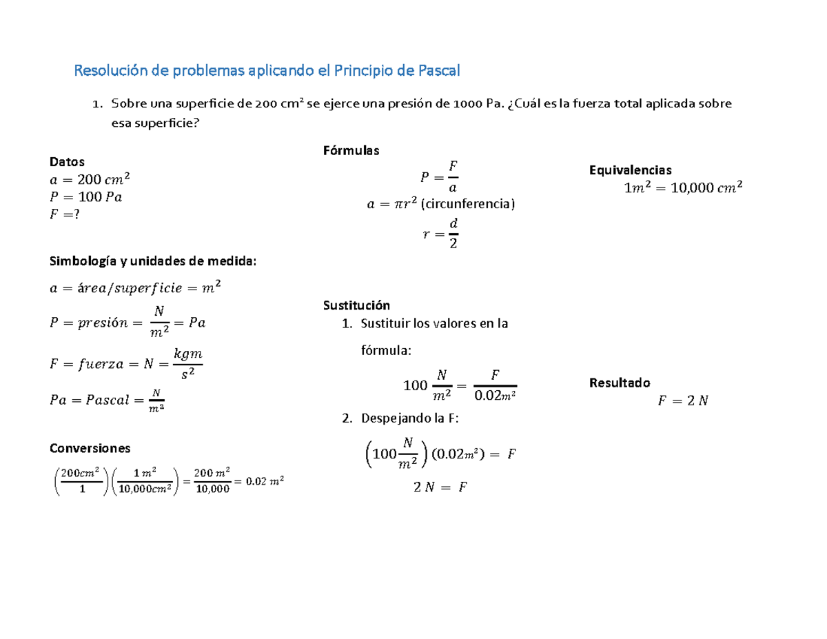 Principio De Pascal Prensa Hidraulica Ejercicios Resueltos Pdf - Infoupdate.org
