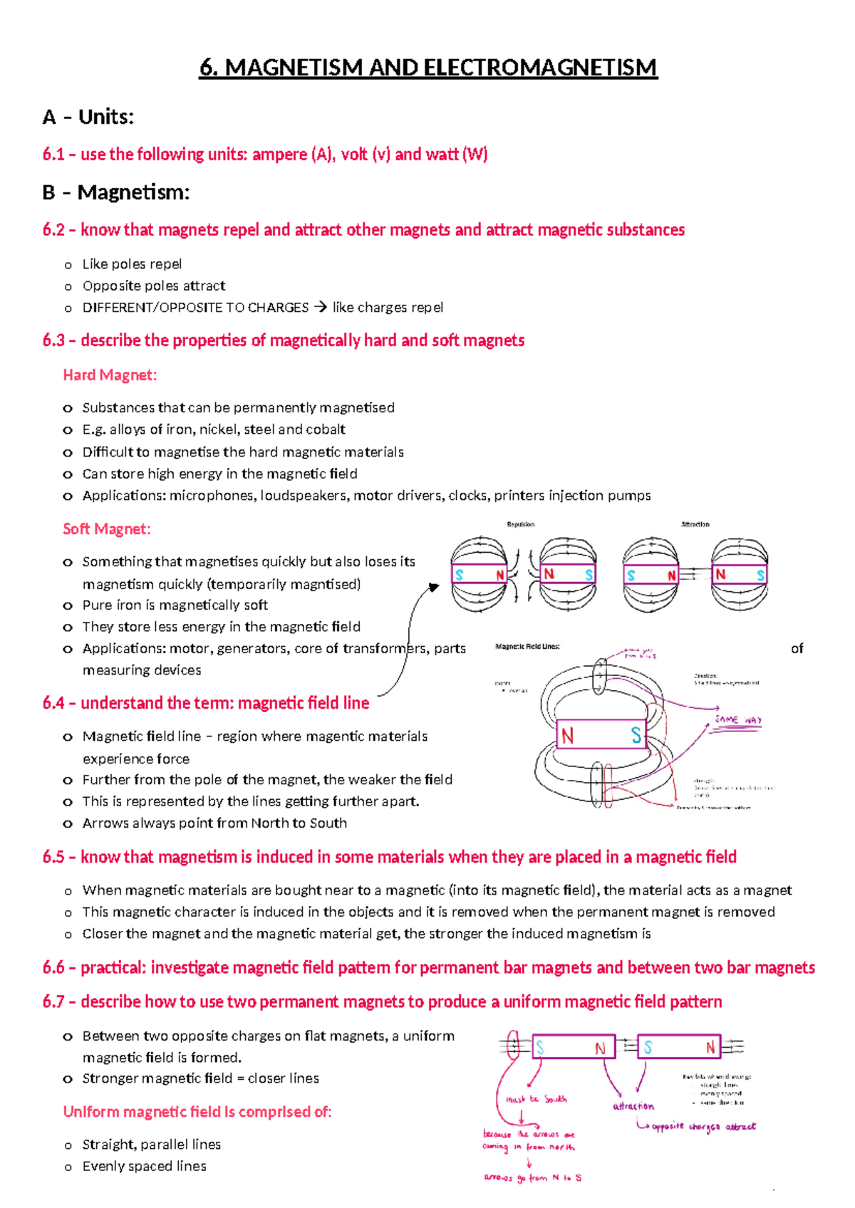 ☀️Physics☀️ - 6. Magnetism and Electromagnetism - A – Units: 6 – use ...