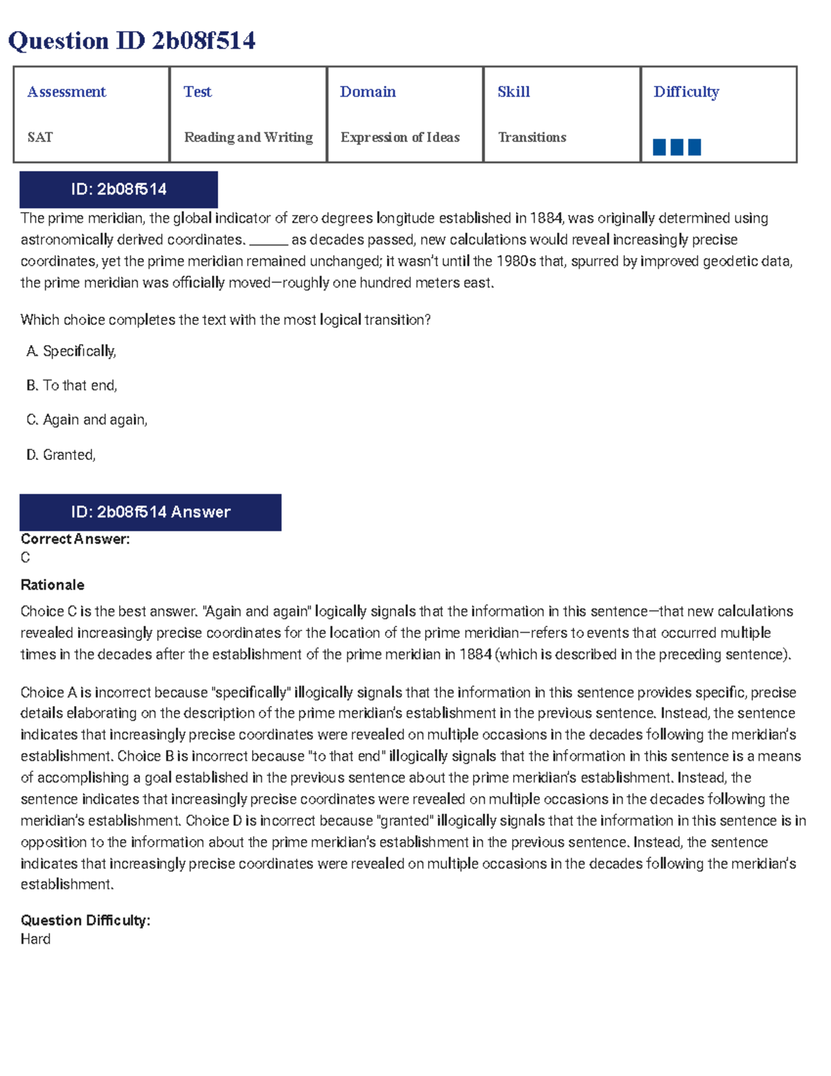 SAT Reading and Writing Transition Questions - Assessment Test - Studocu