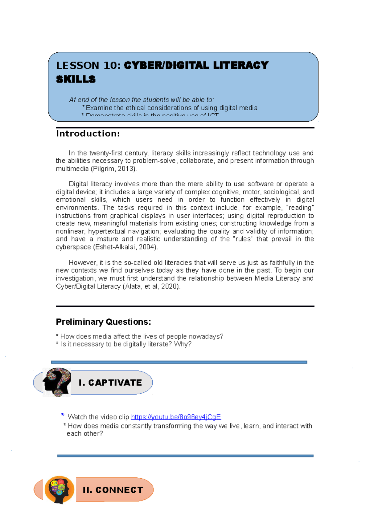 Cyber Digital Literacy - II. CONNECT Introduction: In the twenty-first ...